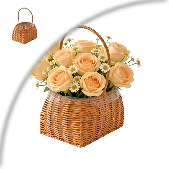 Woven Basket, Flower Basket with Handle, Picnic Basket Storage ...