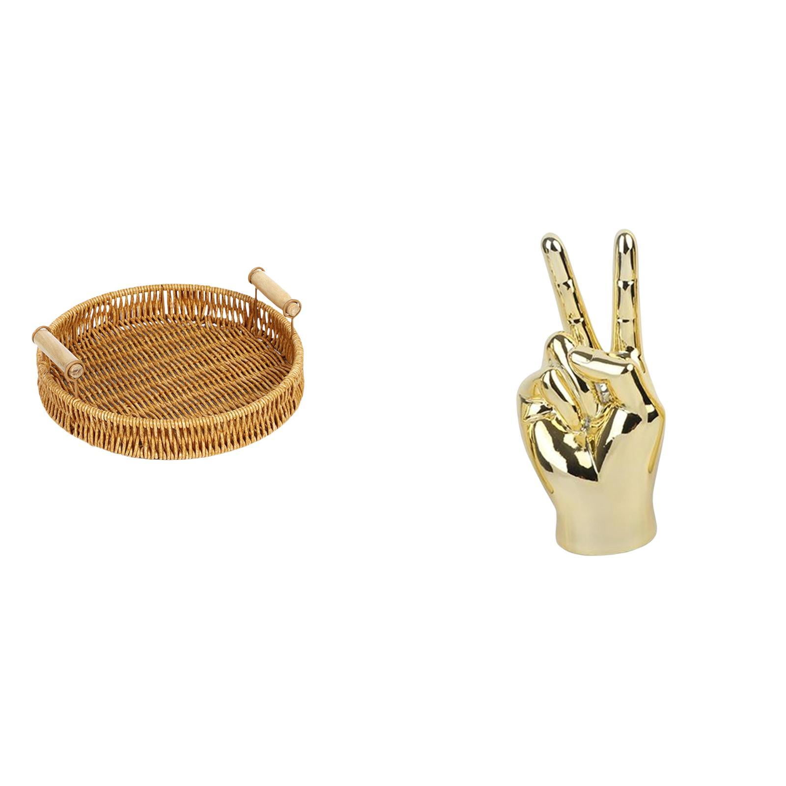 Woven Basket Hand Gesture Statue Round Tray Resin Material Decorative ...