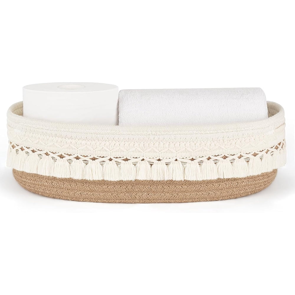 Woven Basket Macrame Storage Basket for Toilet Tank Top Boho Decor ...