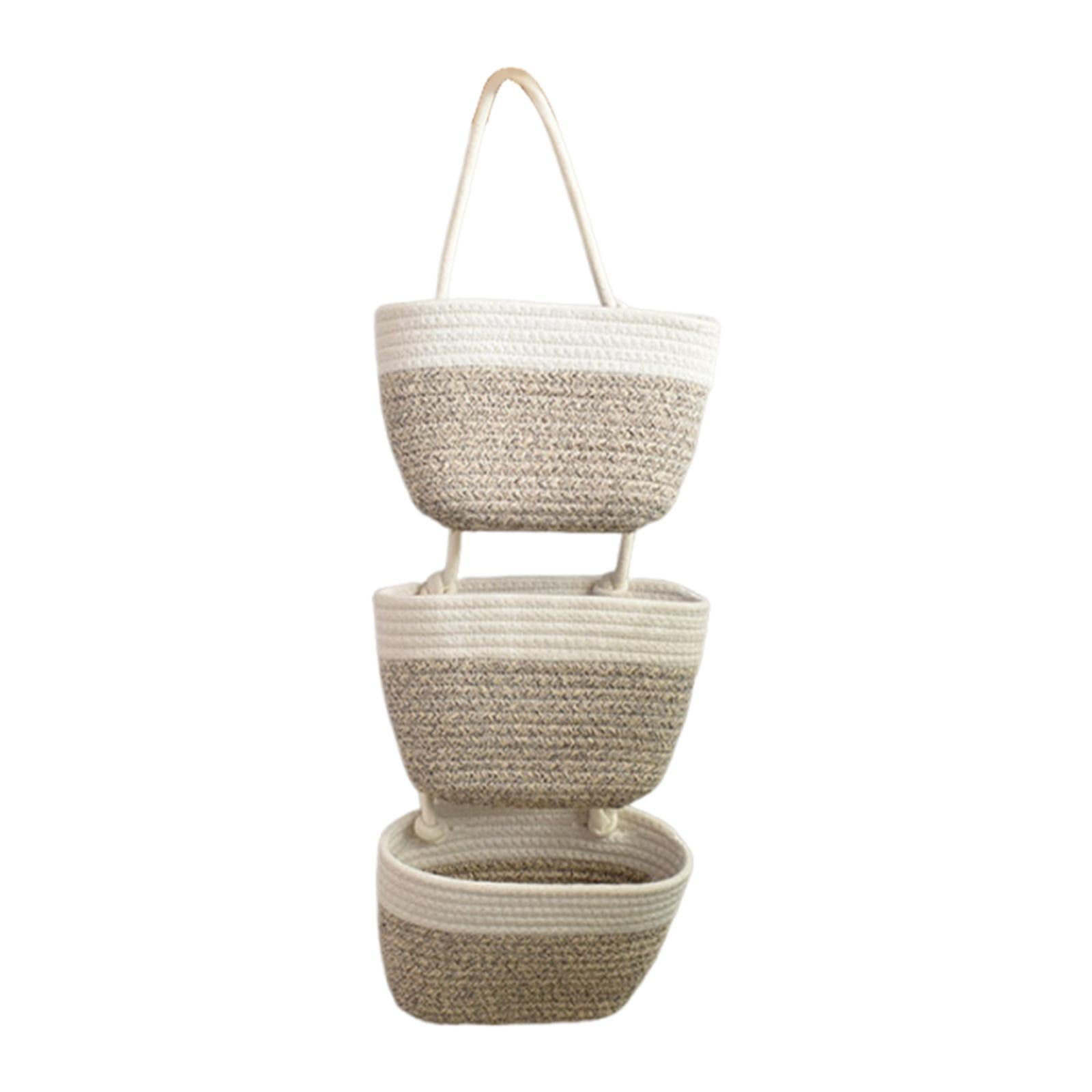 Woven Basket Sundries Holder Hanging Organizer Cotton Rope Material for ...