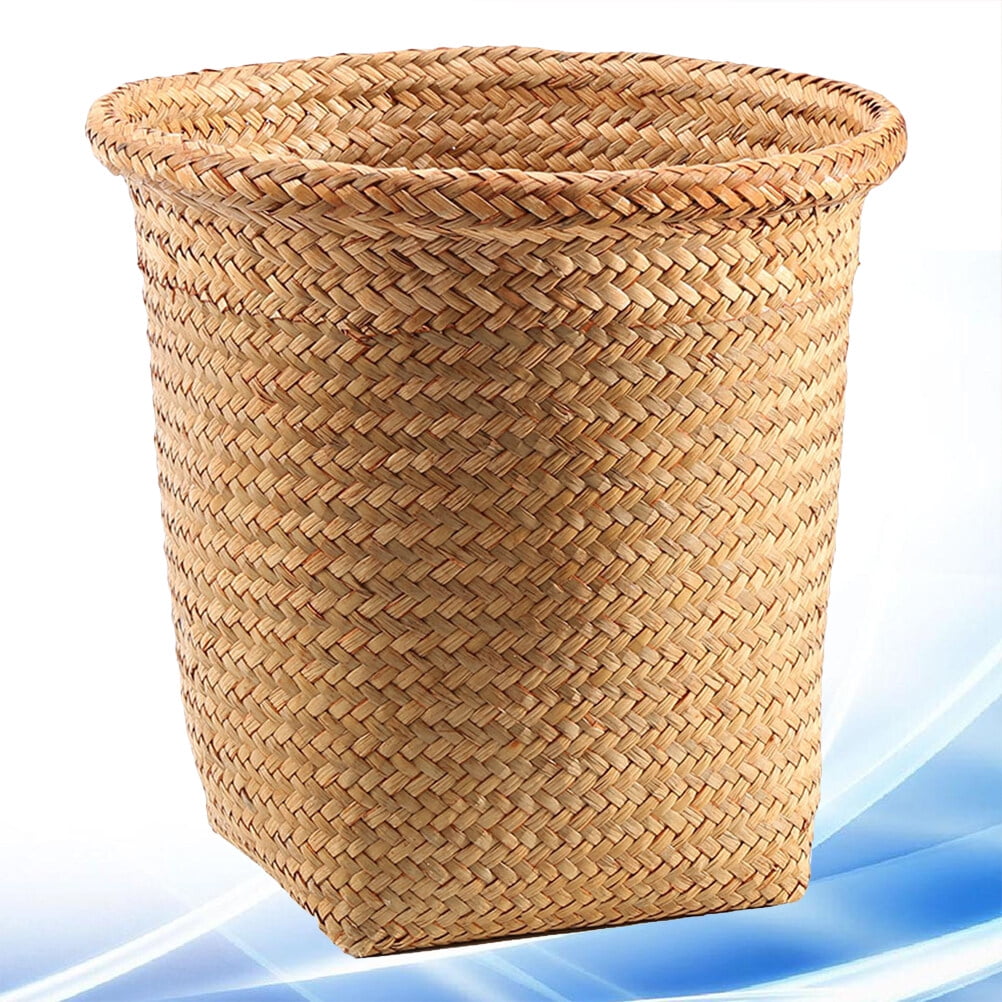 Woven Basket Trash Can Wastebasket Round Garbage Container Bin ...