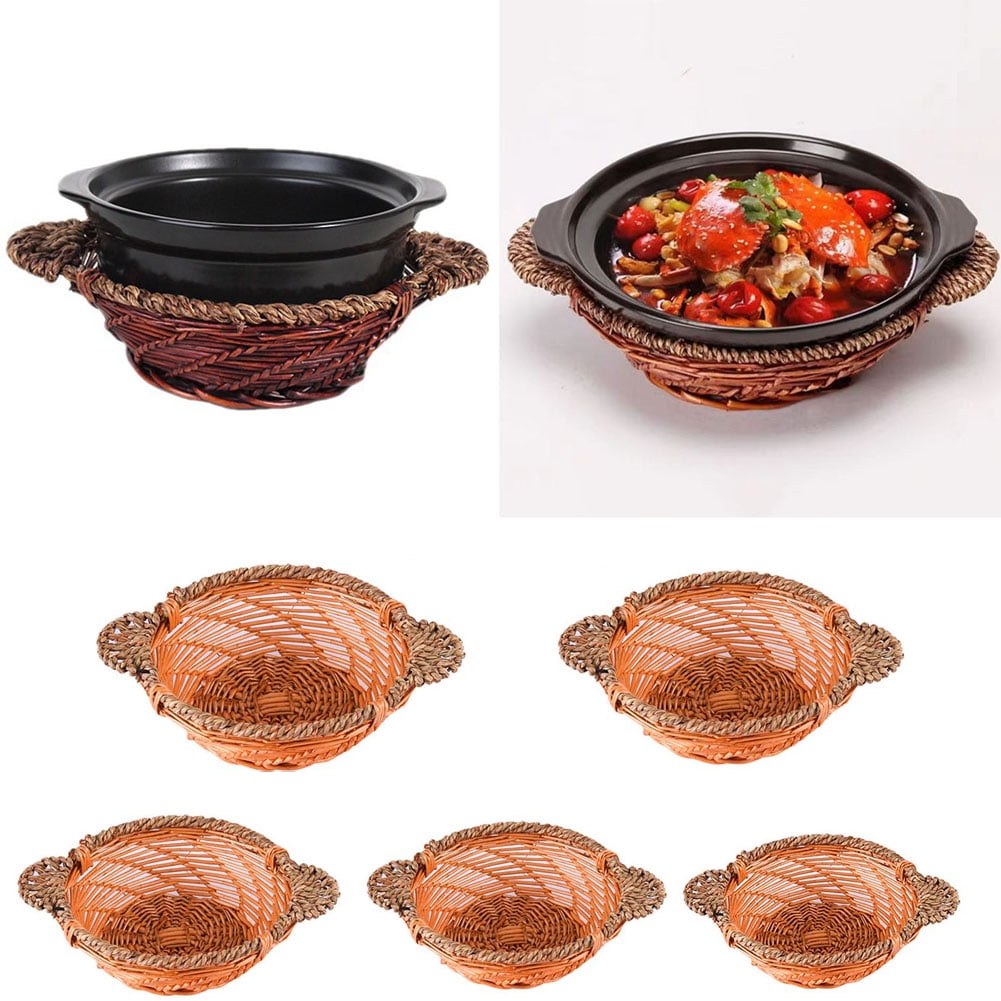 Woven Basket with Handle, Hand Knitting Straw Casserole Tray Casserole ...