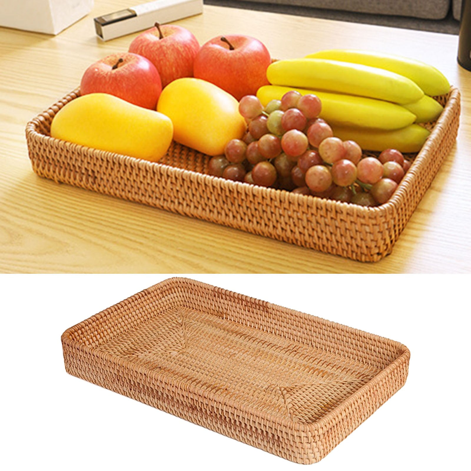 Woven Baskets Serving Trays with Handles, 14.57" x 9.06" x 1.97" Poly ...
