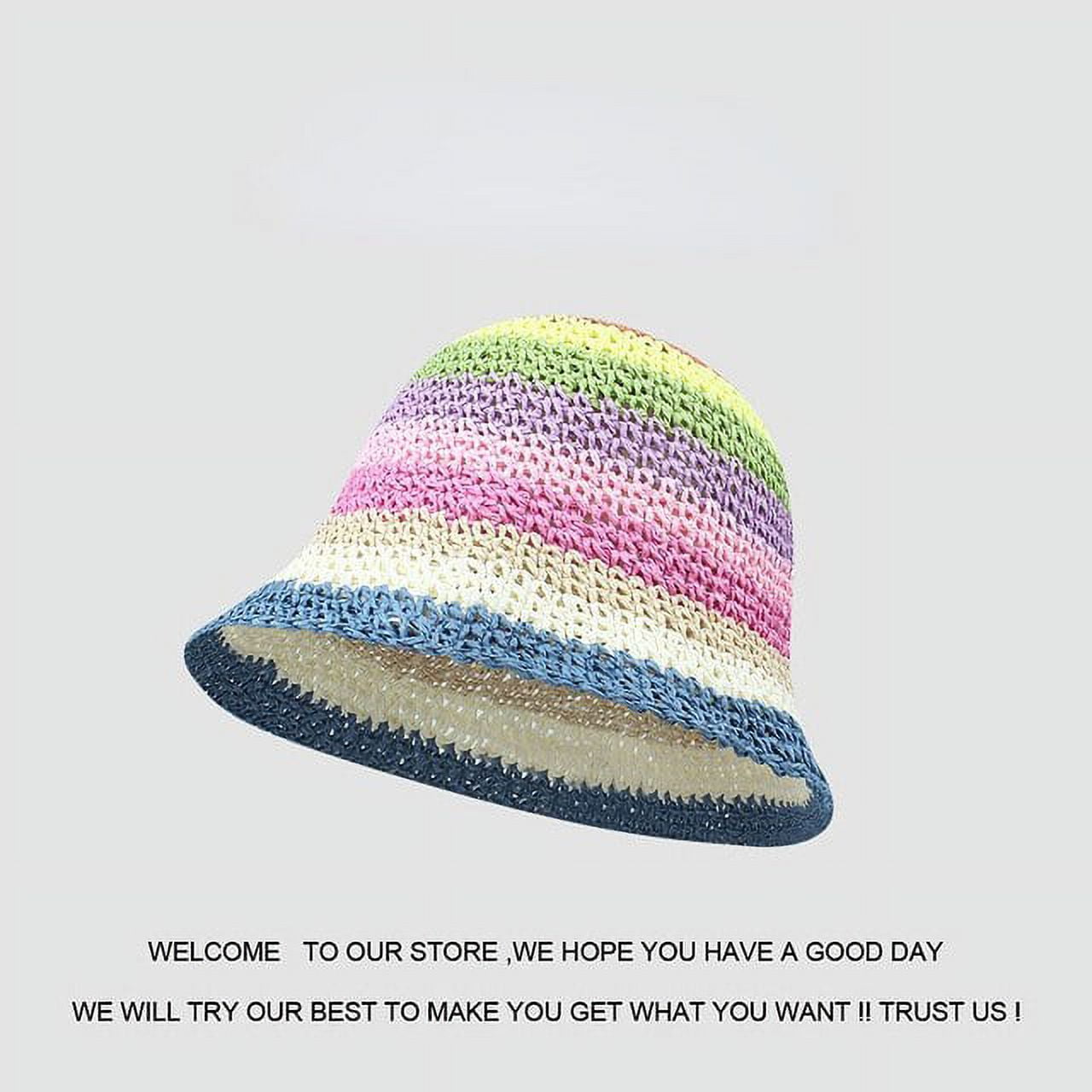 Woven Bucket Hat Rainbow Summer Sunscreen Sunshade Sun Hats Seaside ...