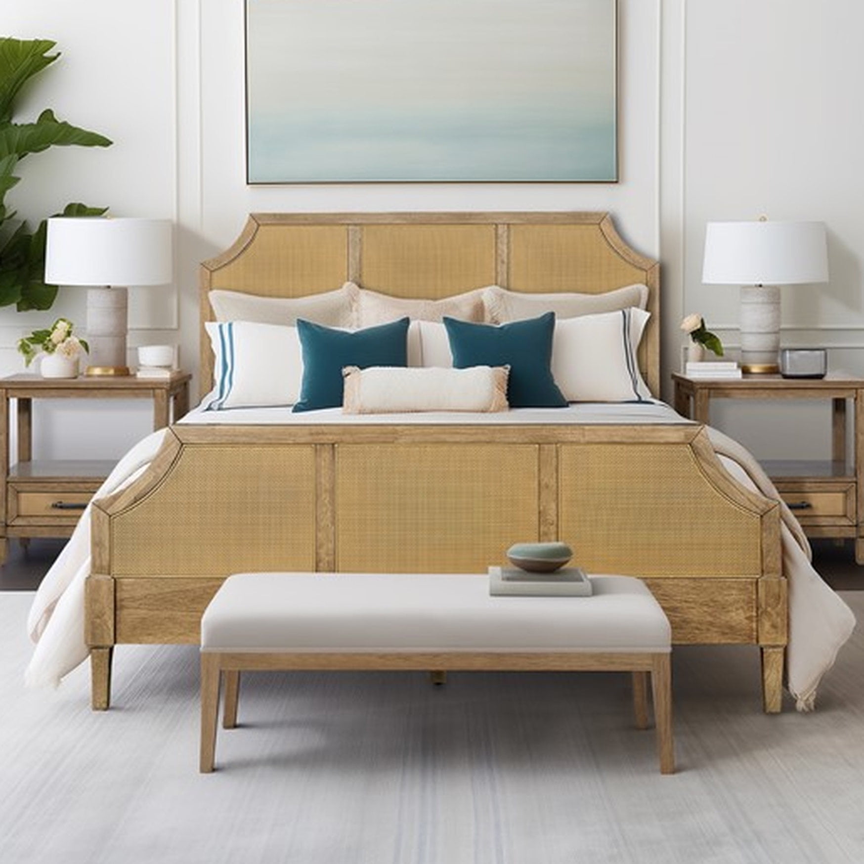 Woven Cane Panels & Classic Design Elements - Queen Platform Bed for ...