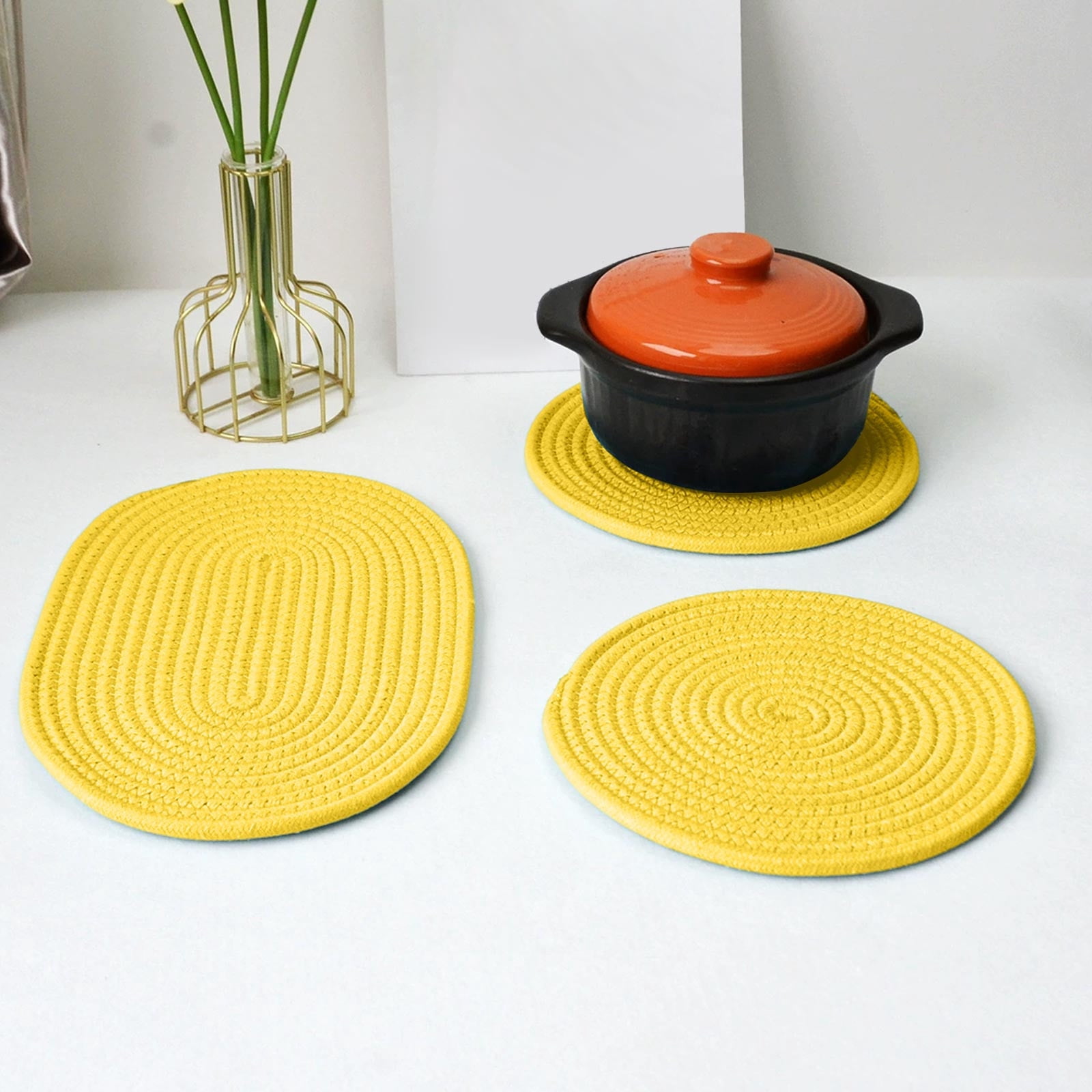 Woven Cotton Round Placemats Heat Resistant Table Mats for Dining Table ...