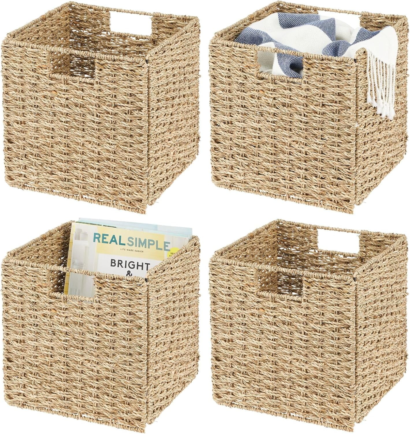 Woven Cube Basket Organizer with Handles - Storage for Bedroom, Office ...