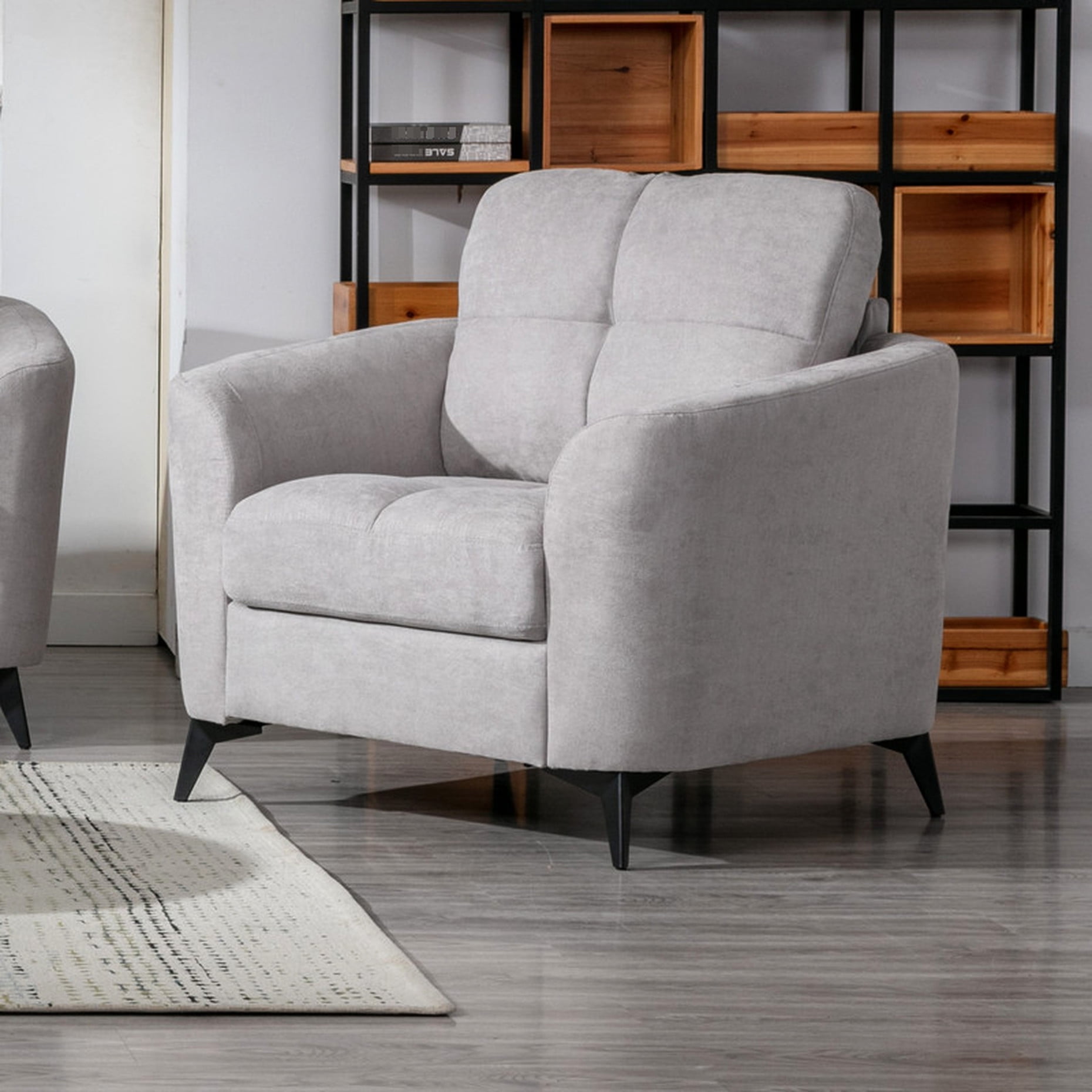 Woven Fabric Chair / 39" Width, Light Gray Color, Pocket Coil Seating ...