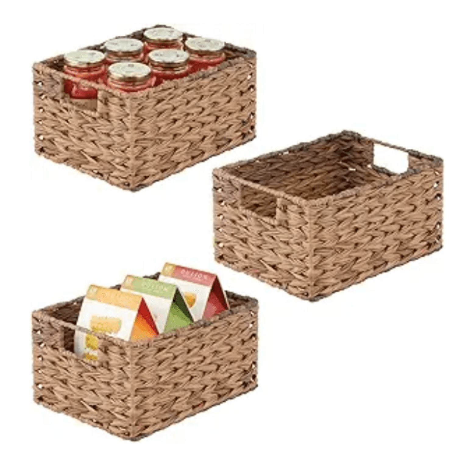 Woven Farmhouse Kitchen Pantry Food Storage Organizer Basket Bin Box ...