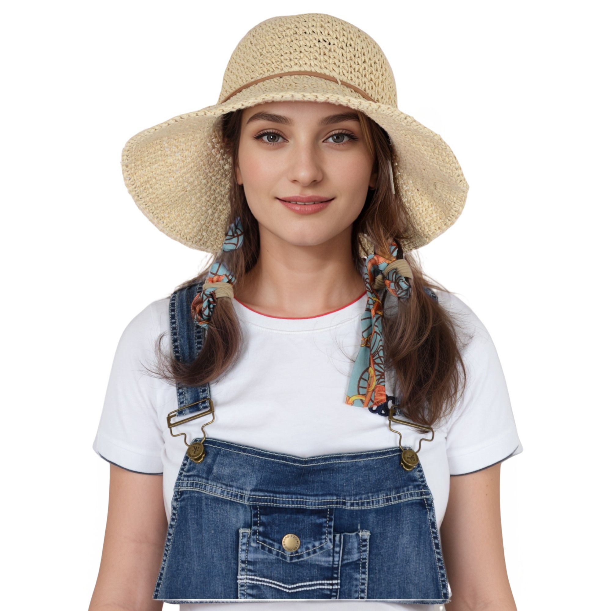 Woven Floppy Sun Hat with Rounded Crown and Decorative Bow Detail for ...
