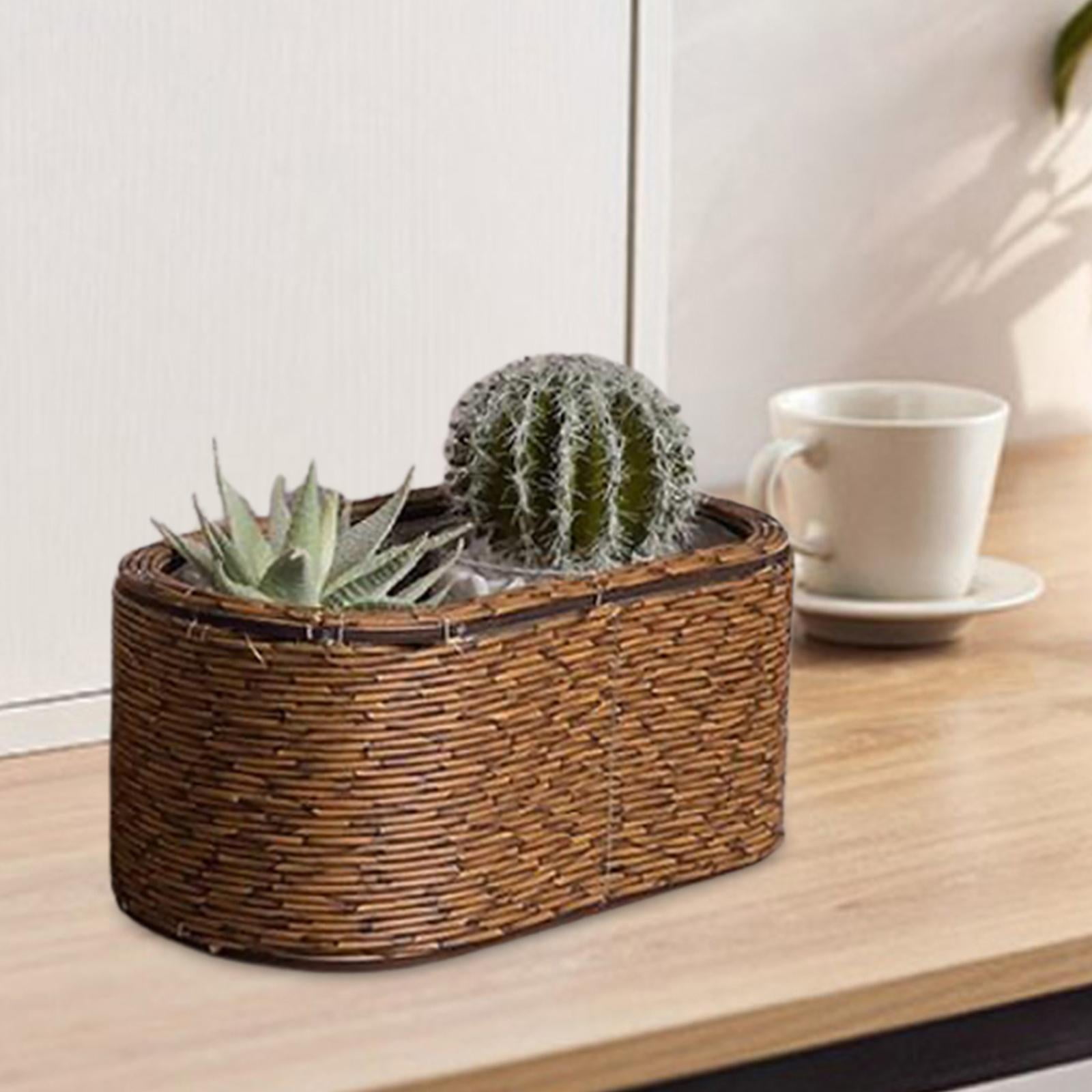 Woven Flower Basket Desktop Flower Pot Rustic Decorative Planter ...