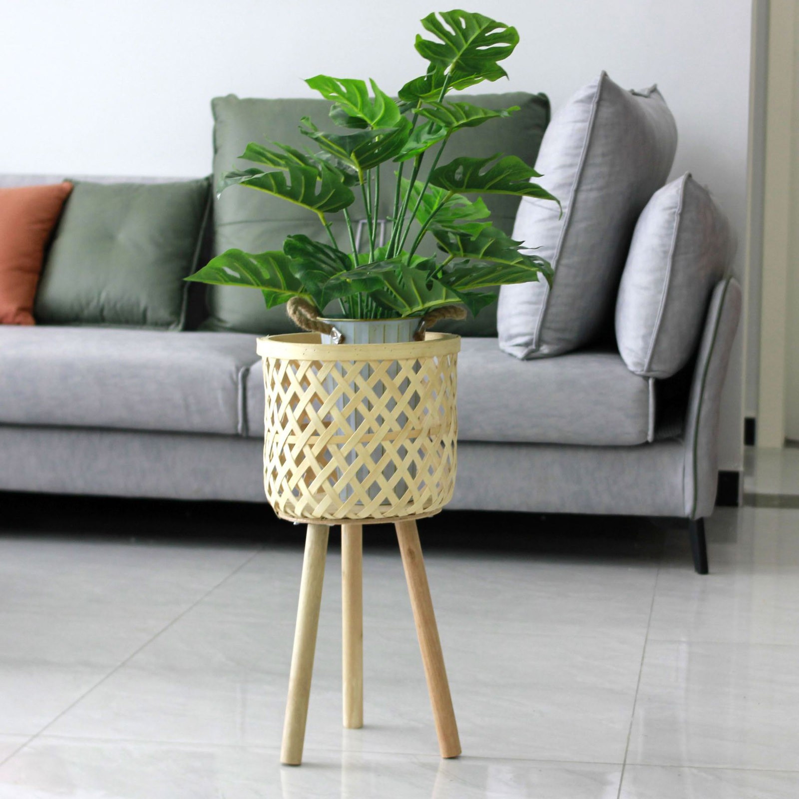 Woven Flower Stand Wooden Flower Stand Living Room Floor To Ceiling ...