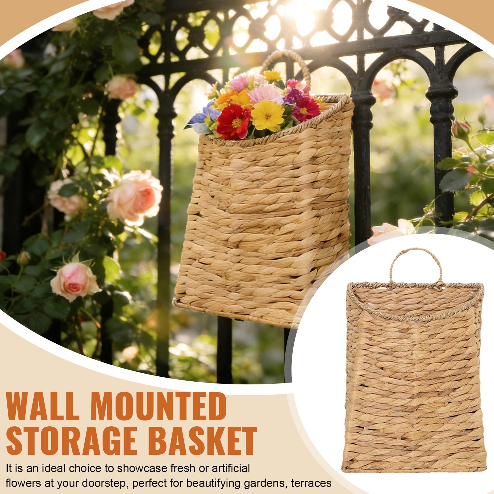 Woven Hanging Wall Basket for Front Door 12.6x9.8'' Water Hyacinth ...