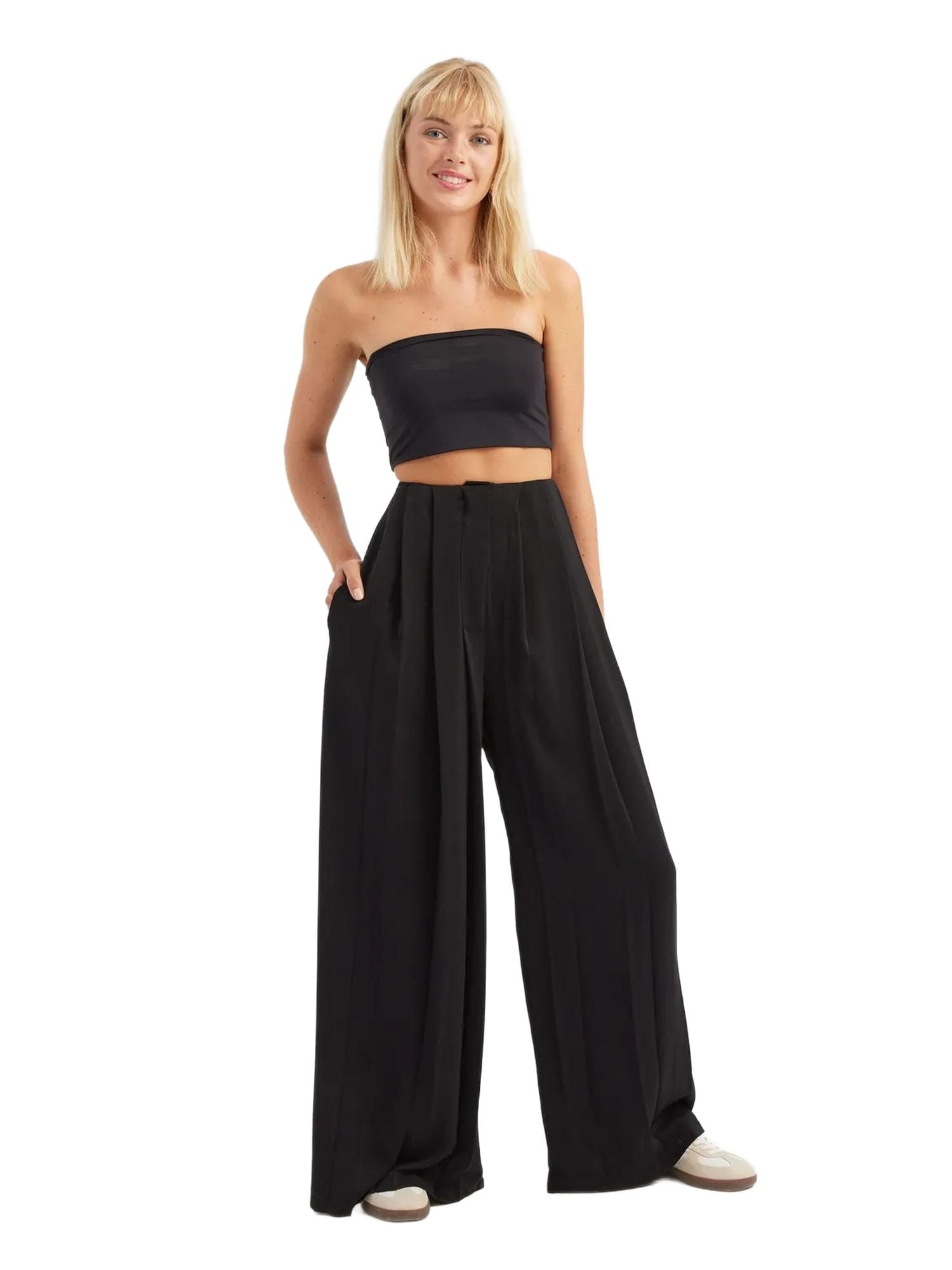 Woven High Waist Pleated Super Wide Leg Trousers - Walmart.com