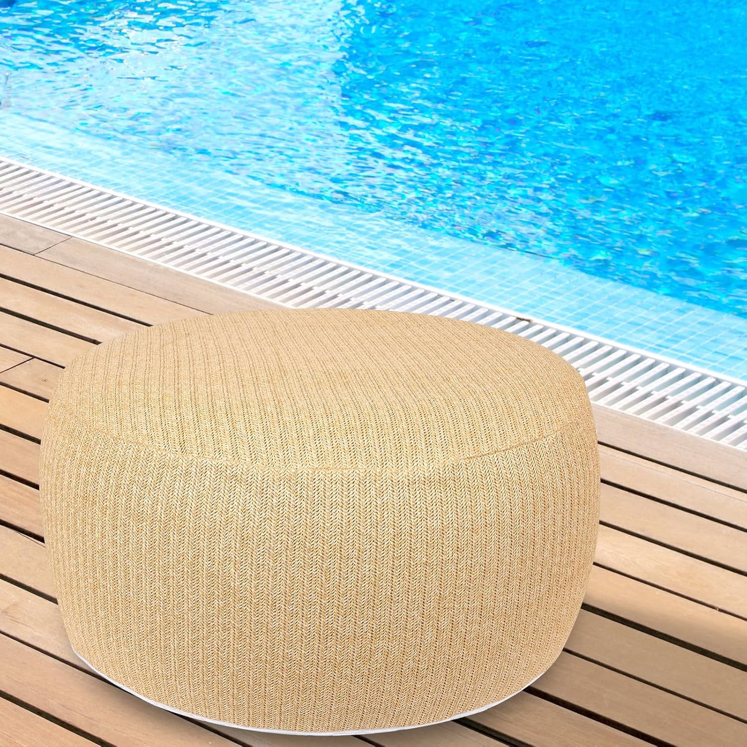 Woven Inflatable Ottoman, Fade-Resistant D31”x H14” Outdoor Indoor Pouf ...