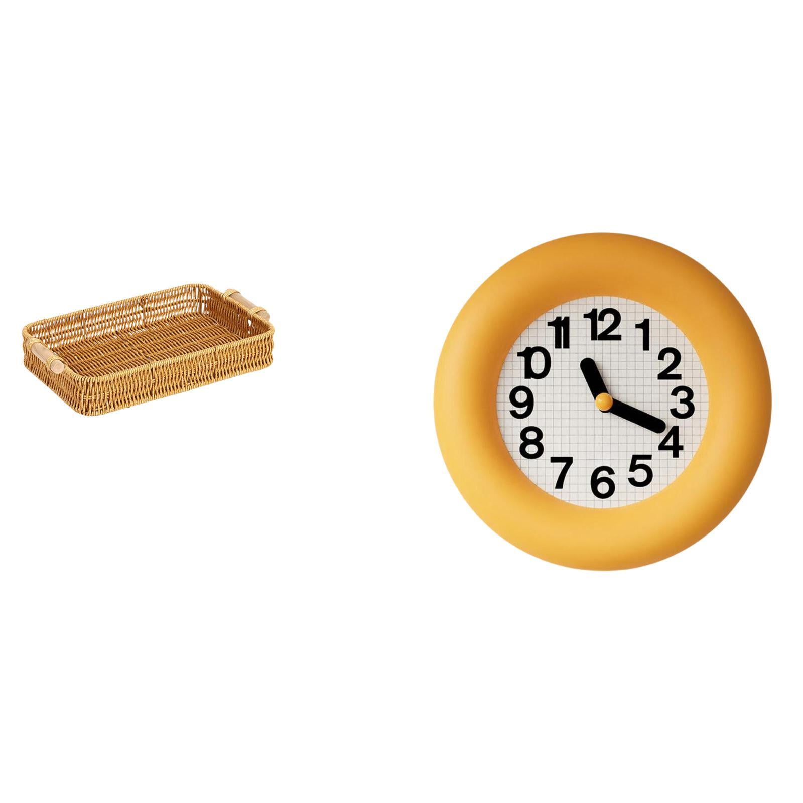 Woven Kitchen Storage Baskets Handles Wall Clock Bread Trays Wood ...