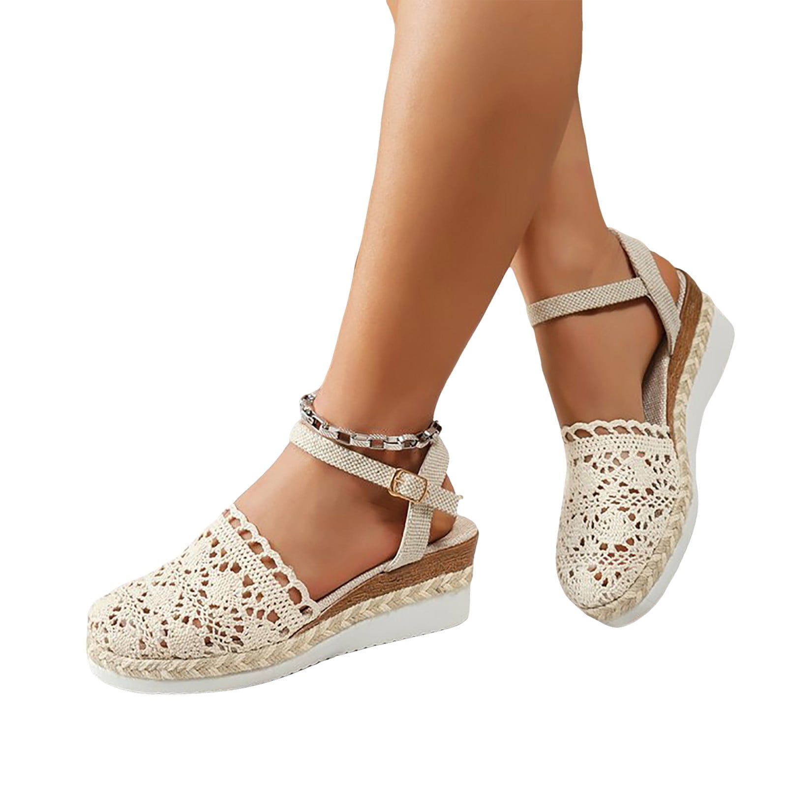 Woven Lace Platform Wedge Sandals for Women Boho White Bride Wedding ...
