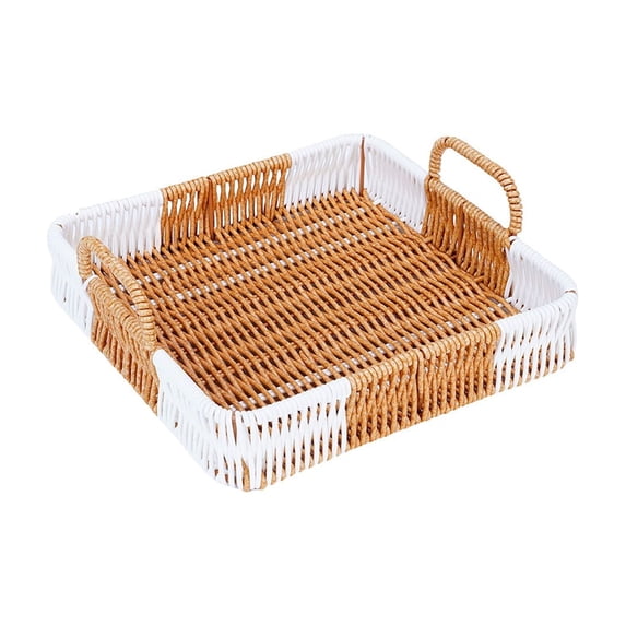 Woven-Look Storage Tray with Handles, Decorative Serving Basket for ...
