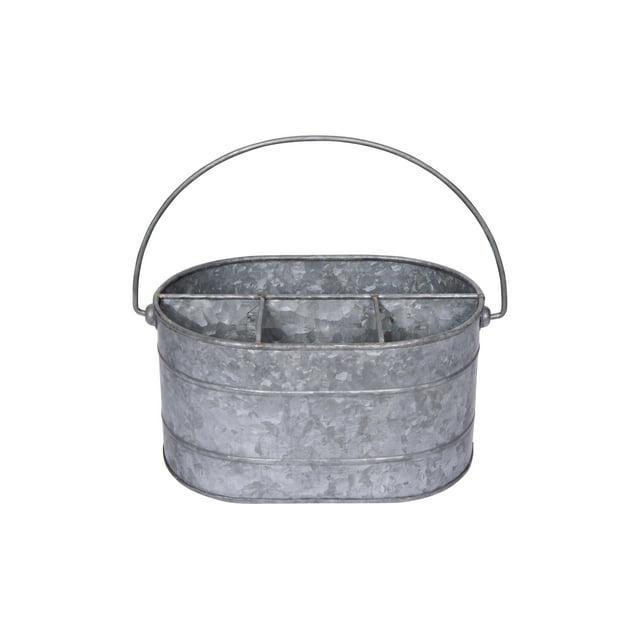 Woven Paths Galvanized Metal Caddy with 4 Compartments and Handle, Zinc ...