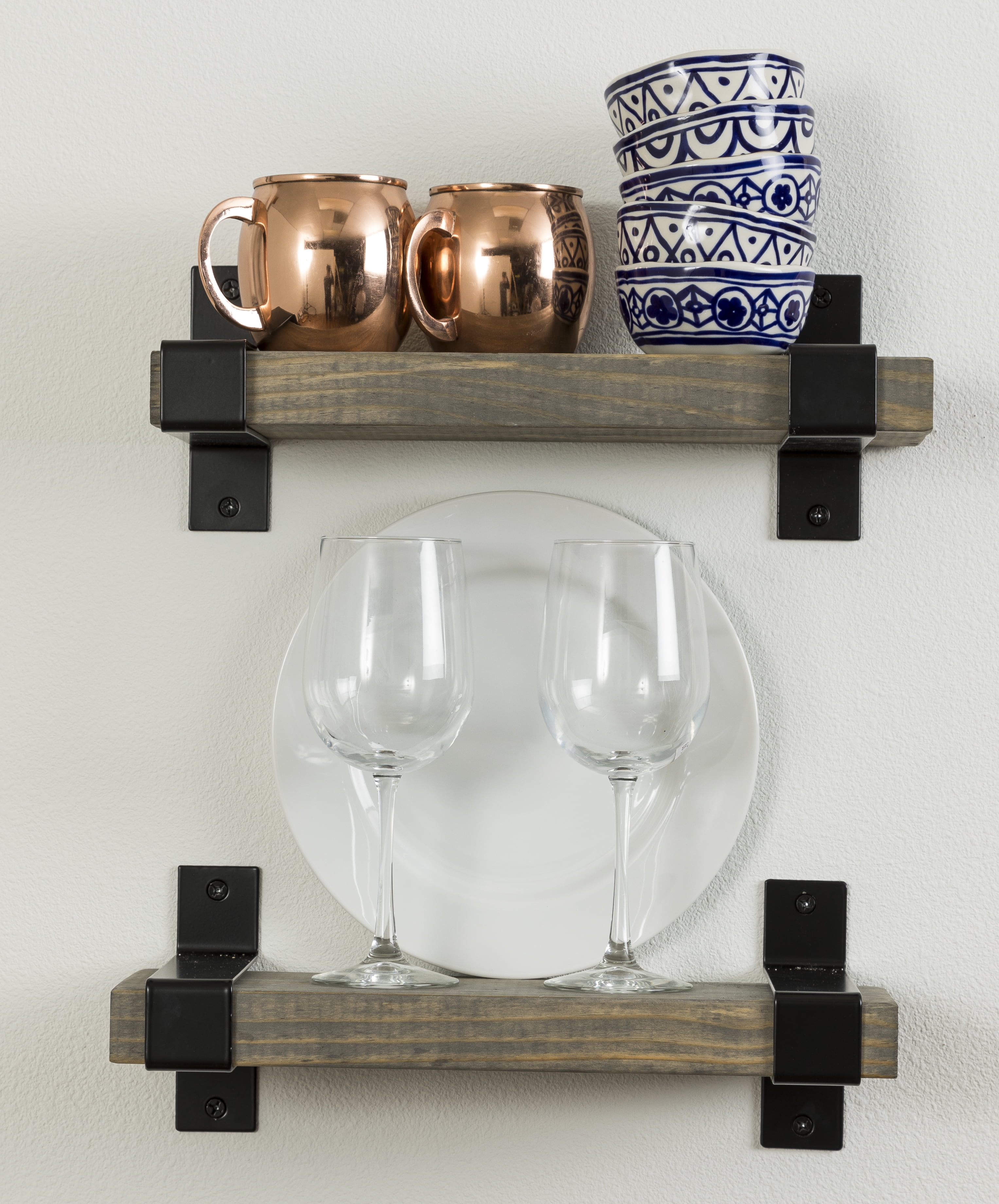 Woven Paths Industrial Grace Wrap Bracket Wood Floating Shelf Set of 2, 16-inch Gray - Walmart.com