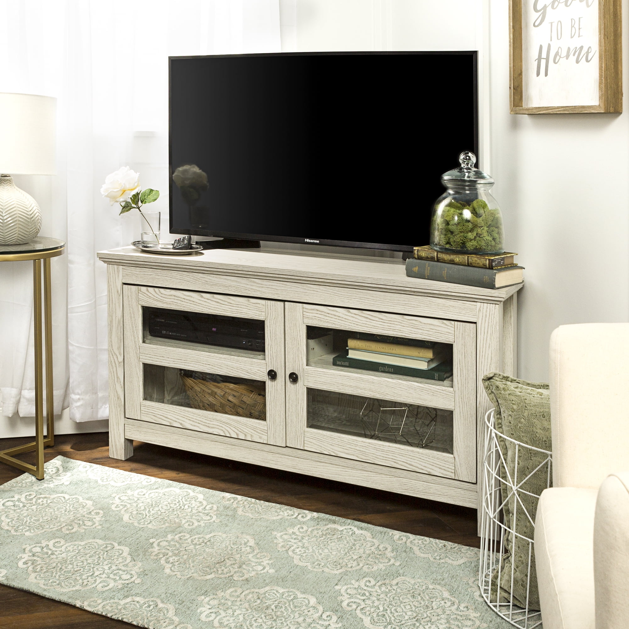 Woven Paths Modern Farmhouse Corner TV Stand for TVs up to 48", White ...