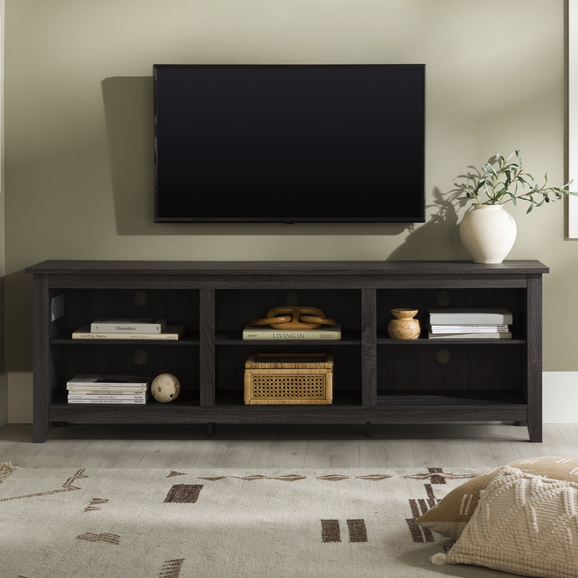 Woven Paths Open Storage TV Stand for TVs up to 80", Charcoal - Walmart.com