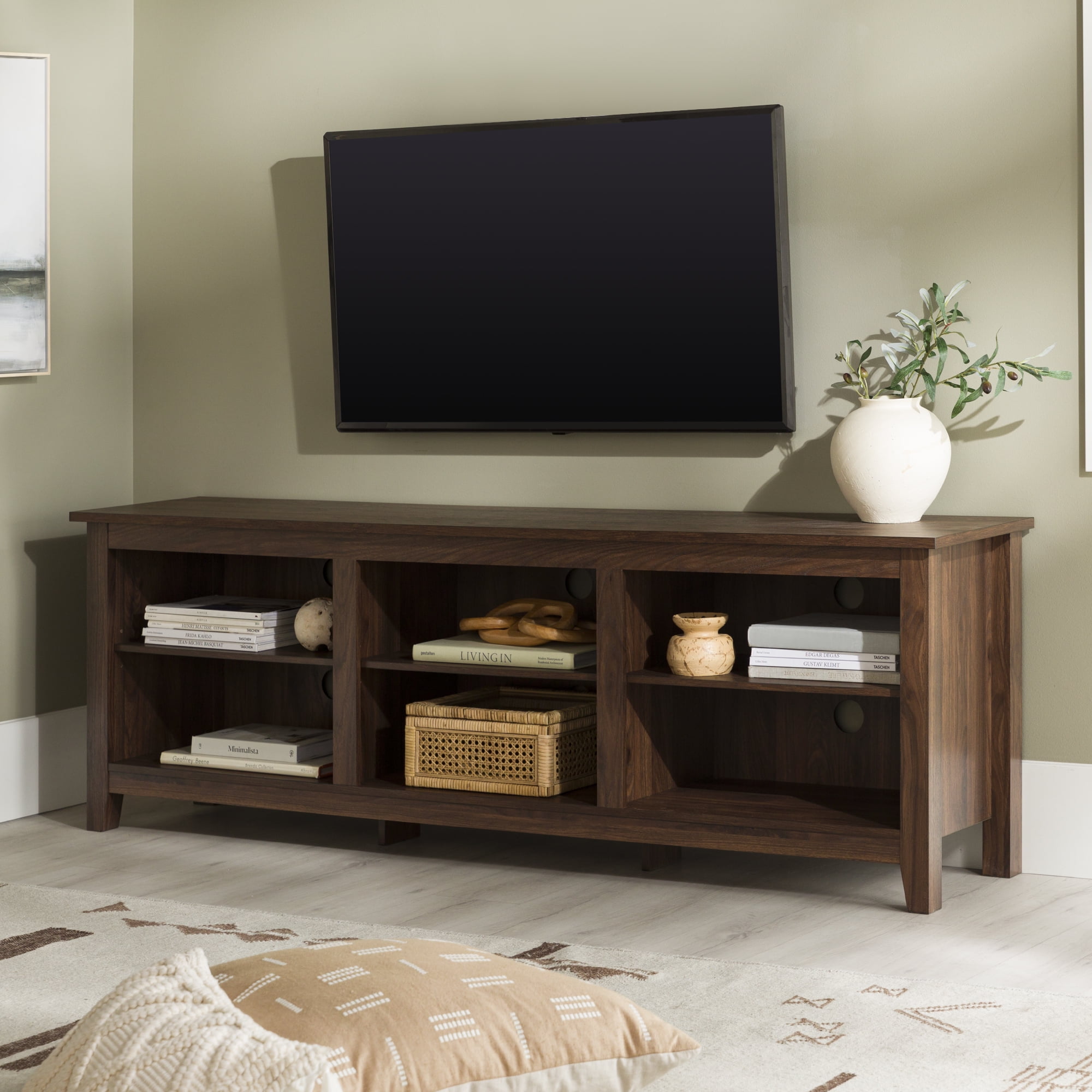 Woven Paths Open Storage TV Stand for TVs up to 80", Dark Walnut ...