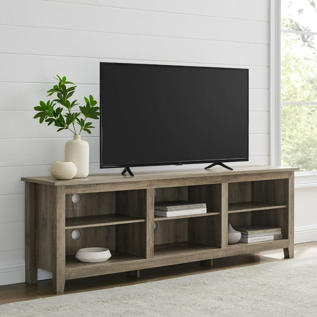 Woven Paths Open Storage TV Stand for TVs up to 80", Grey Wash ...
