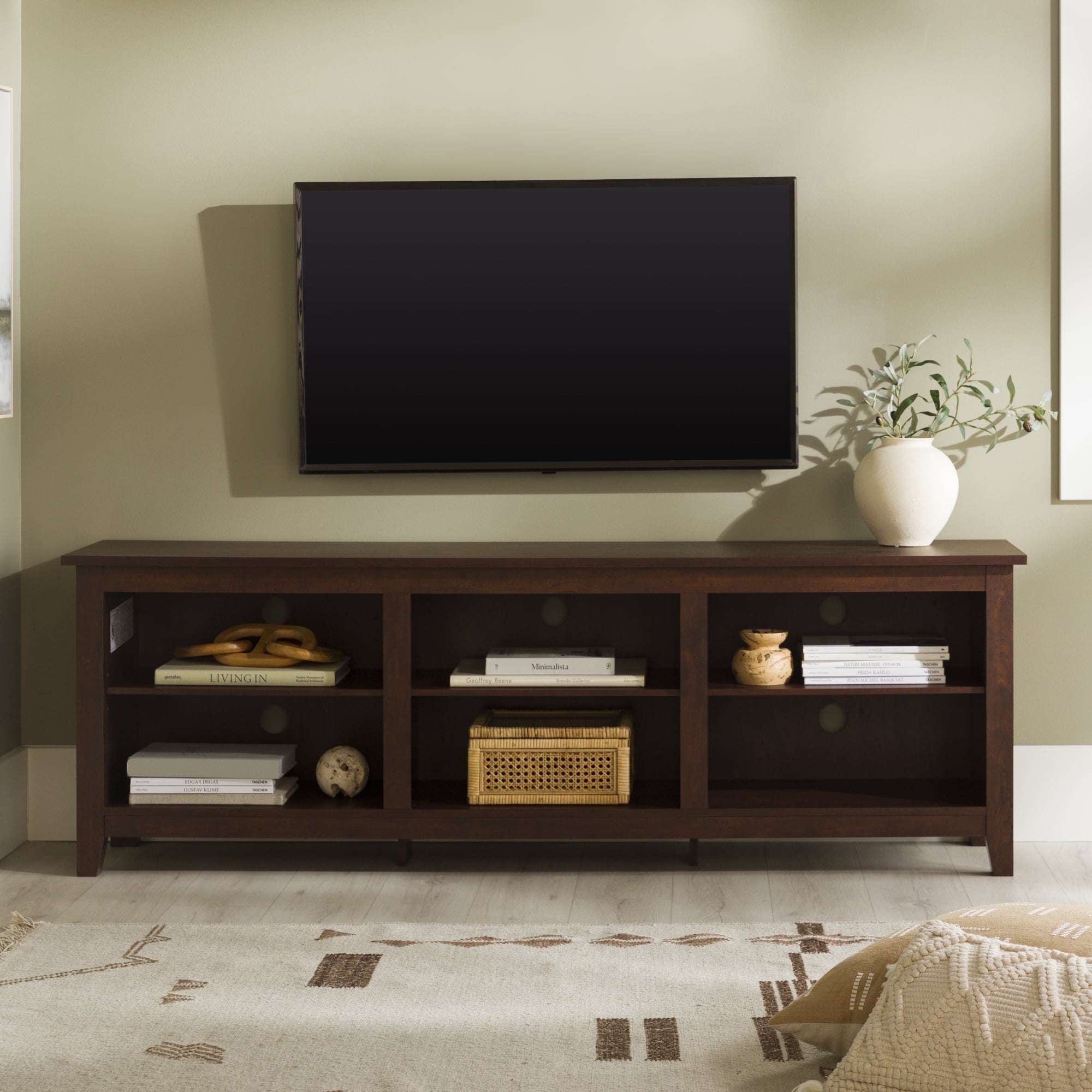 Woven Paths Open Storage TV Stand for TVs up to 80", Traditional Brown ...