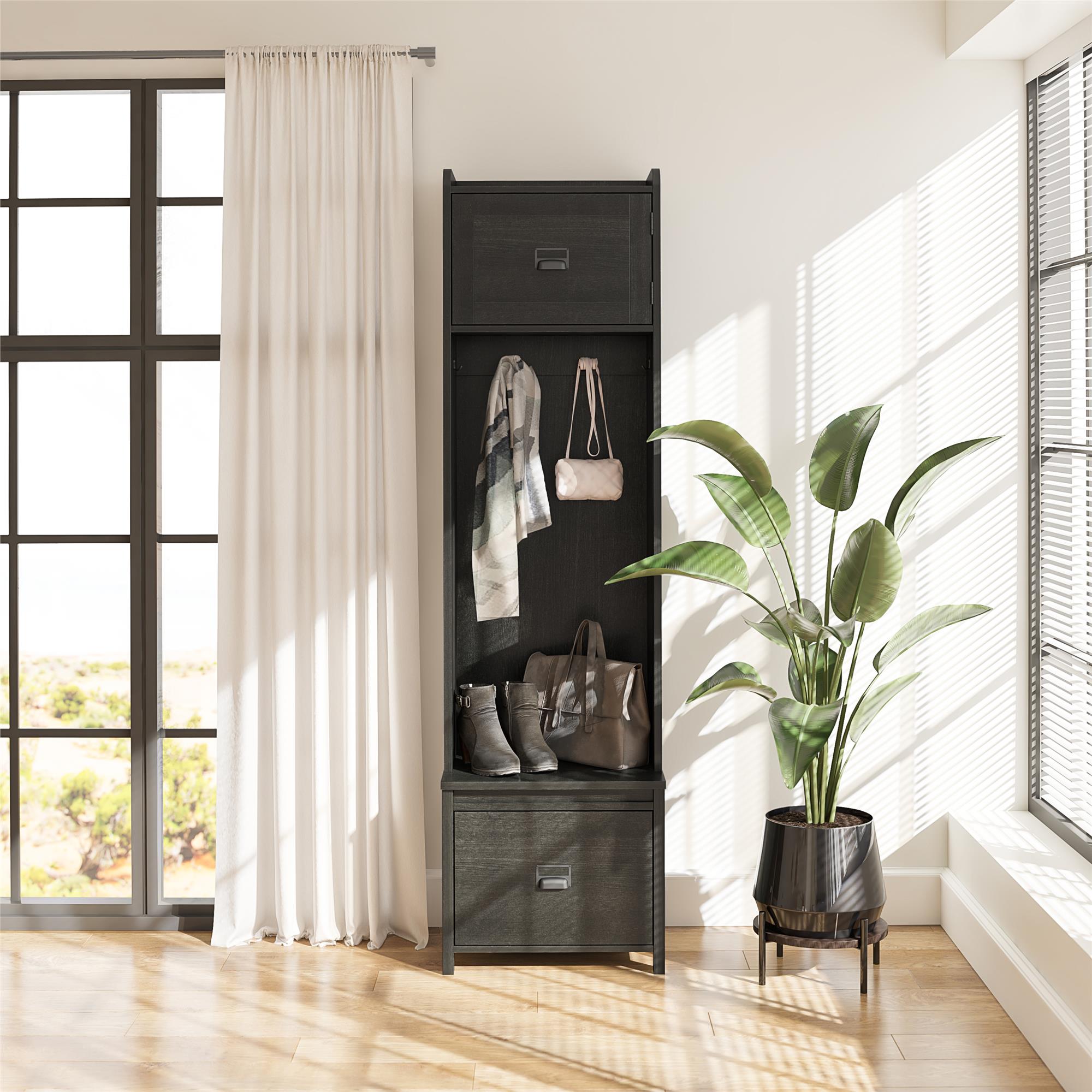 Woven Paths Modern Hall Tree with Bench and 5 Shelves, Reclaimed ...