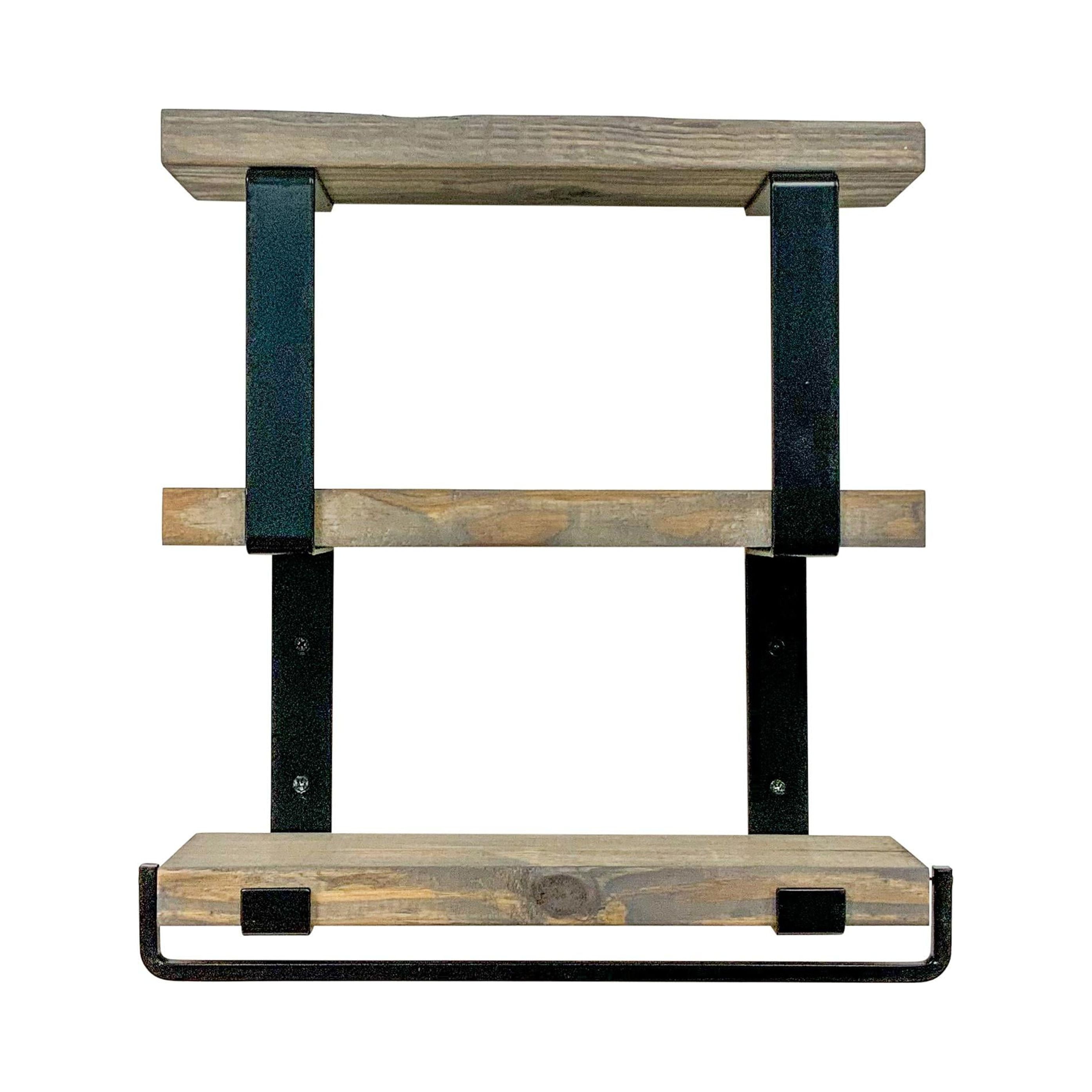 Woven Paths Three Tiered Zig Bracket Bathroom Shelf with Towel Rack, 20 ...
