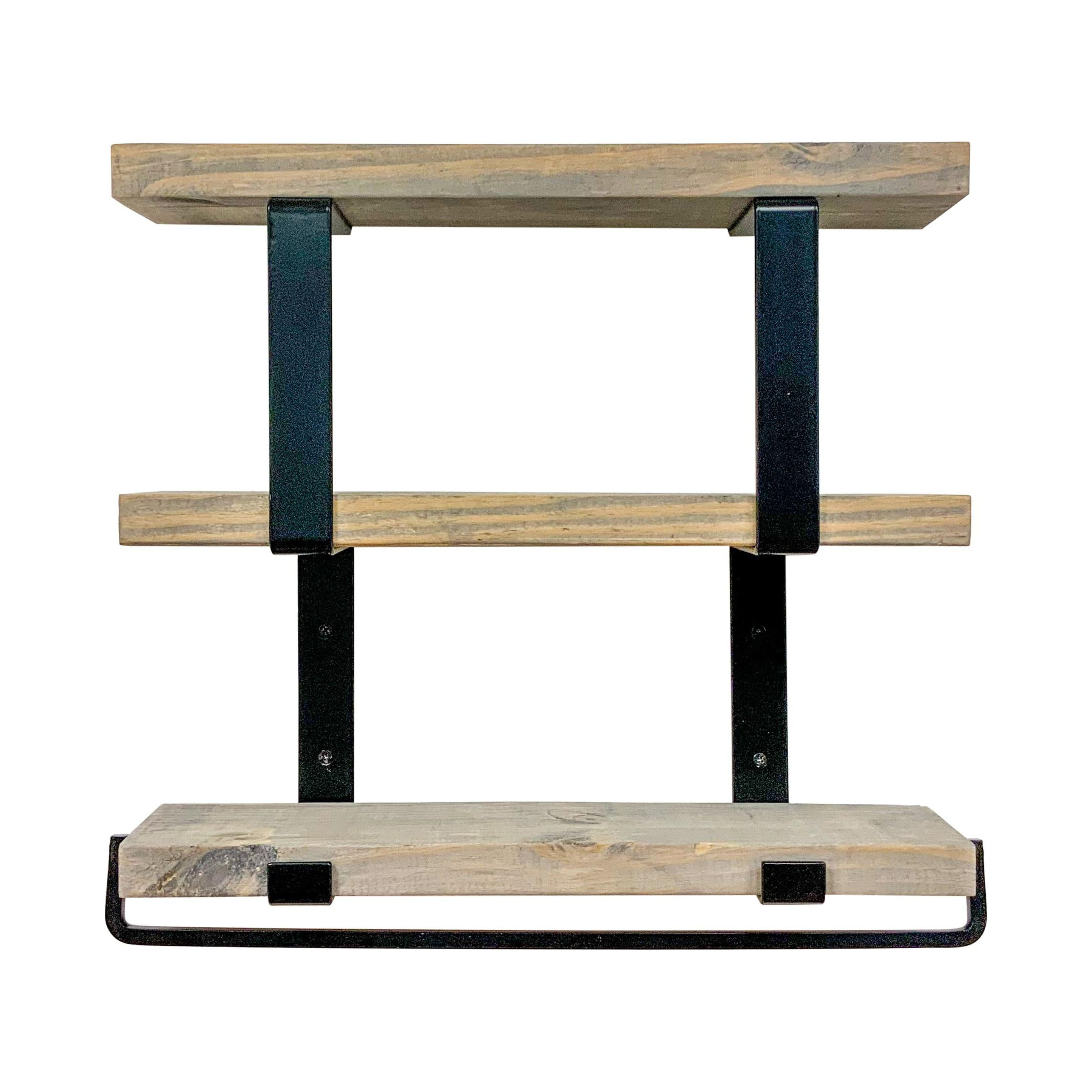 Woven Paths Three Tiered Zig Bracket Bathroom Shelf with Towel Rack, 24 ...