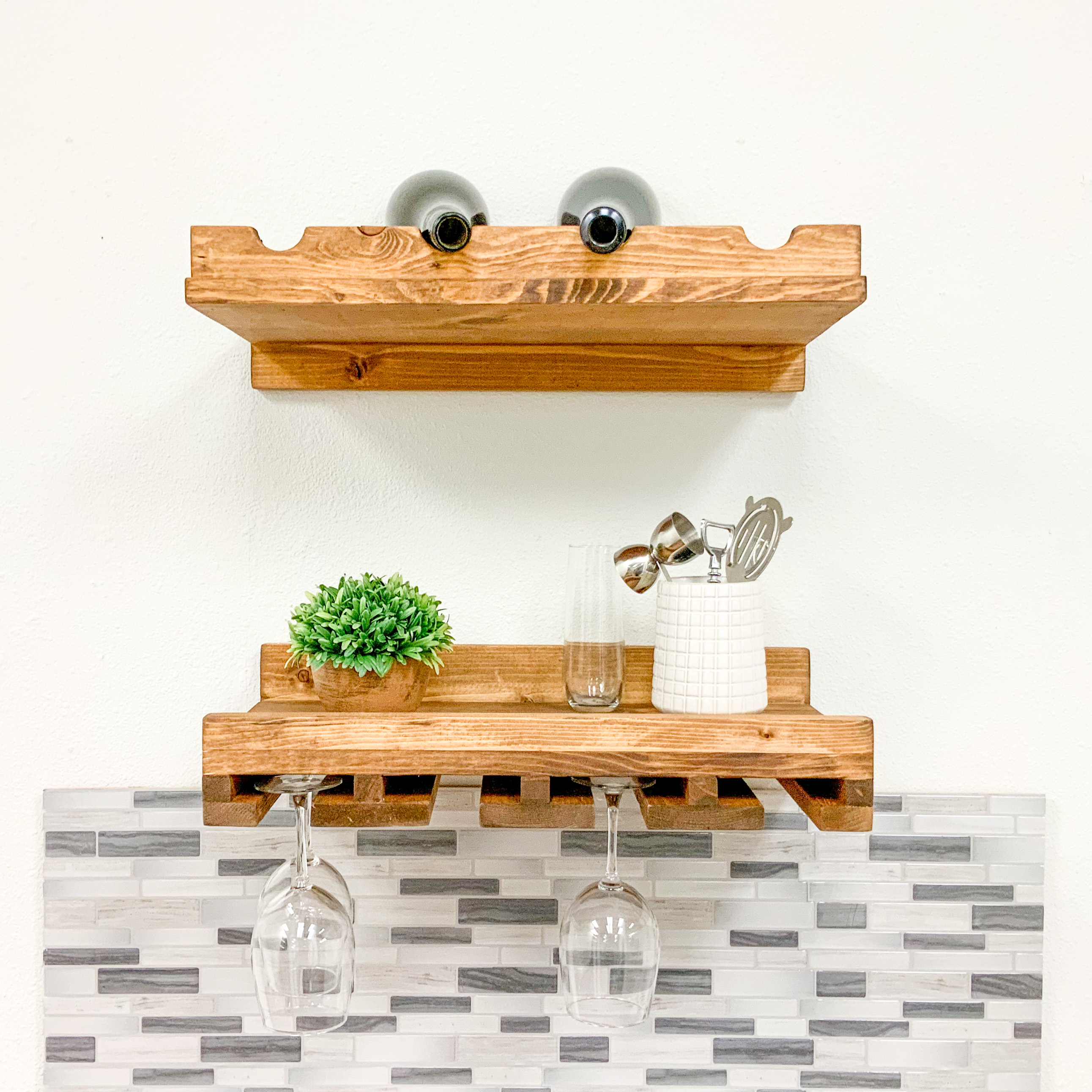 Danya B. Rustic Wall Mount Wooden Stemware Rack and Wine Bottle Holder ...