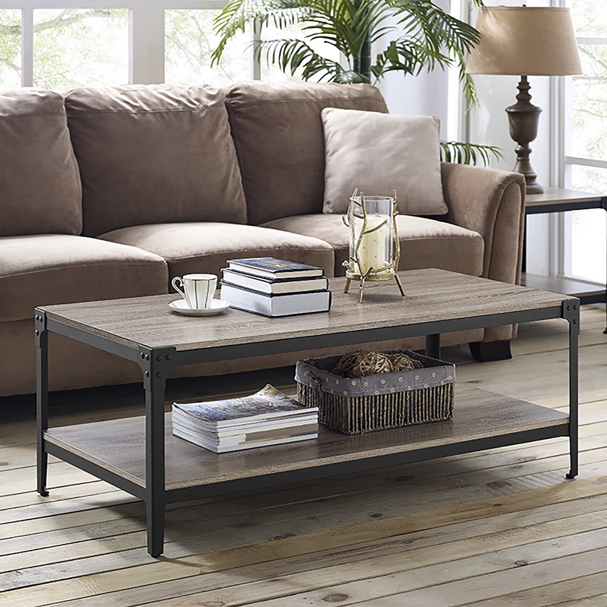 Woven Paths Angle Iron Rustic Coffee Table Driftwood Finish - Walmart.com