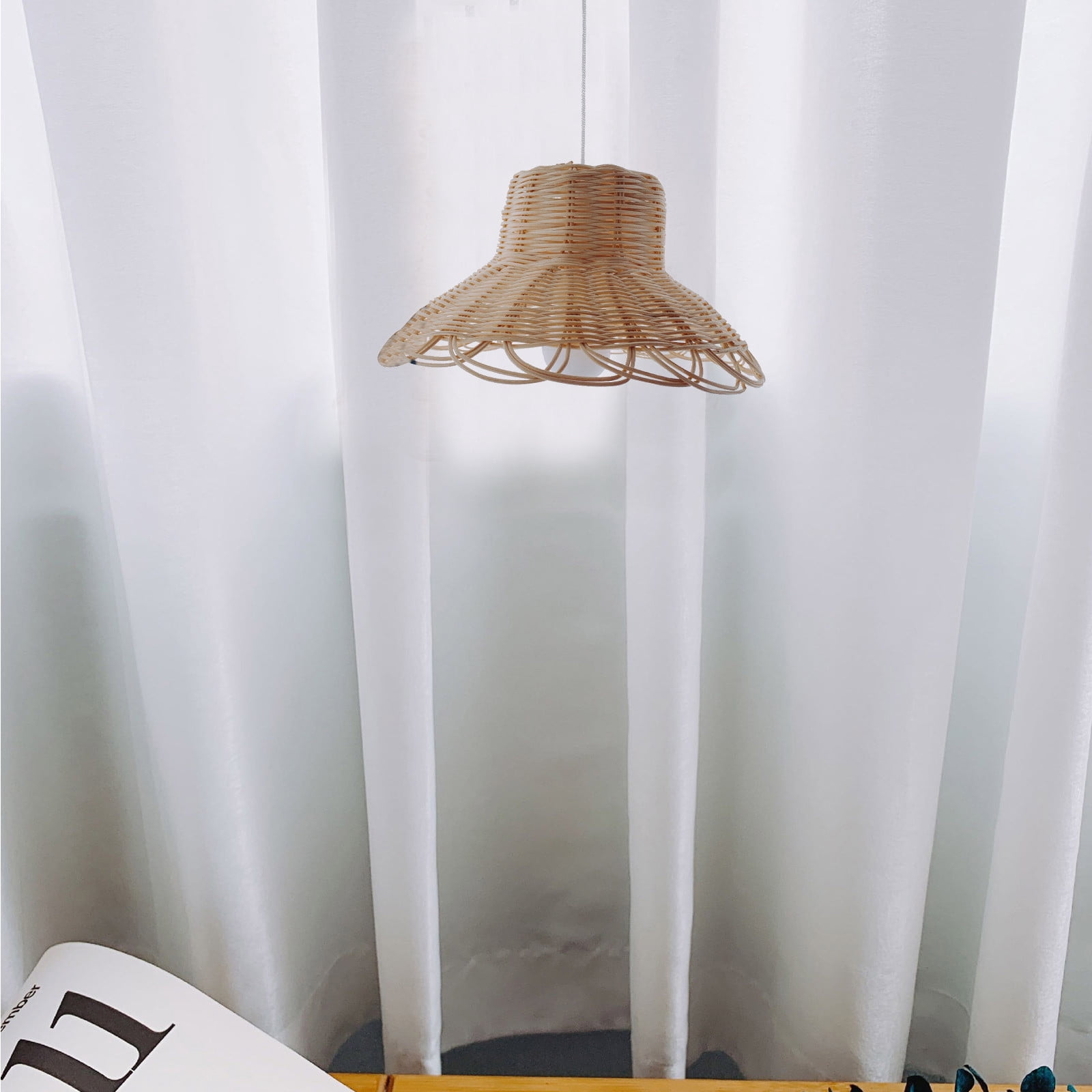Woven Pendant Lamp Shade Light Boho Rattan Basket Chandelier Lamp Shade ...
