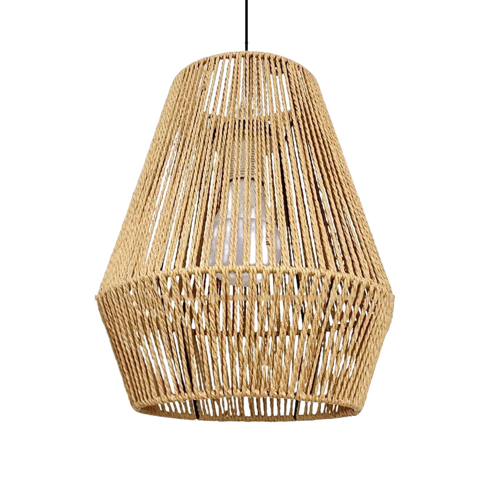 Woven Pendant Light Shade Rope Rattan Basket Chandelier Lamp Shade ...