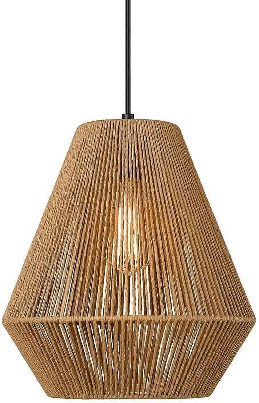 Woven Pendant Lights Modern Boho Hanging Lamp with 12" Handwoven Rattan ...