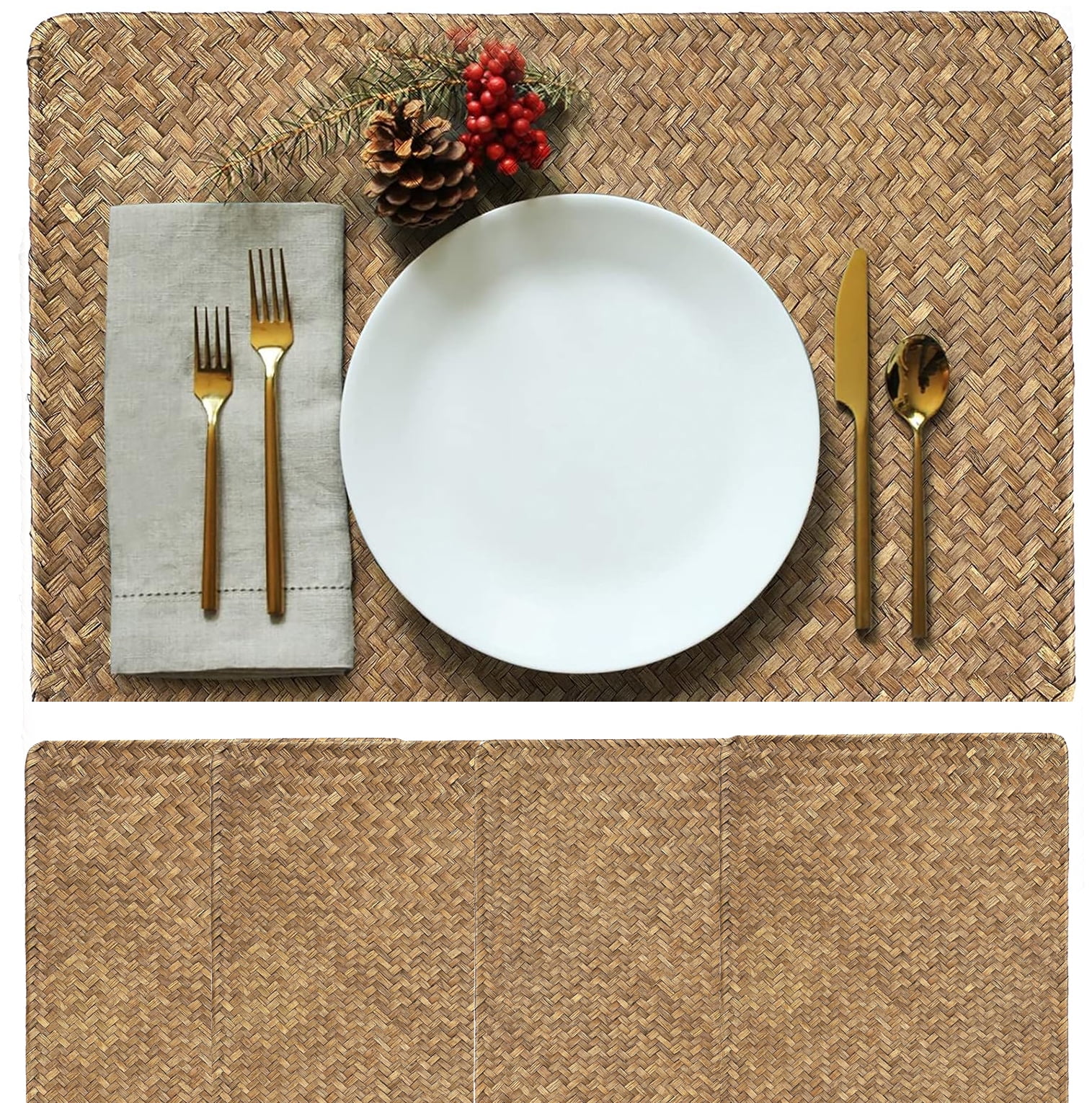 Woven Placemats Set of 4 Farmhouse Wicker Placemats Rectangle Woven ...