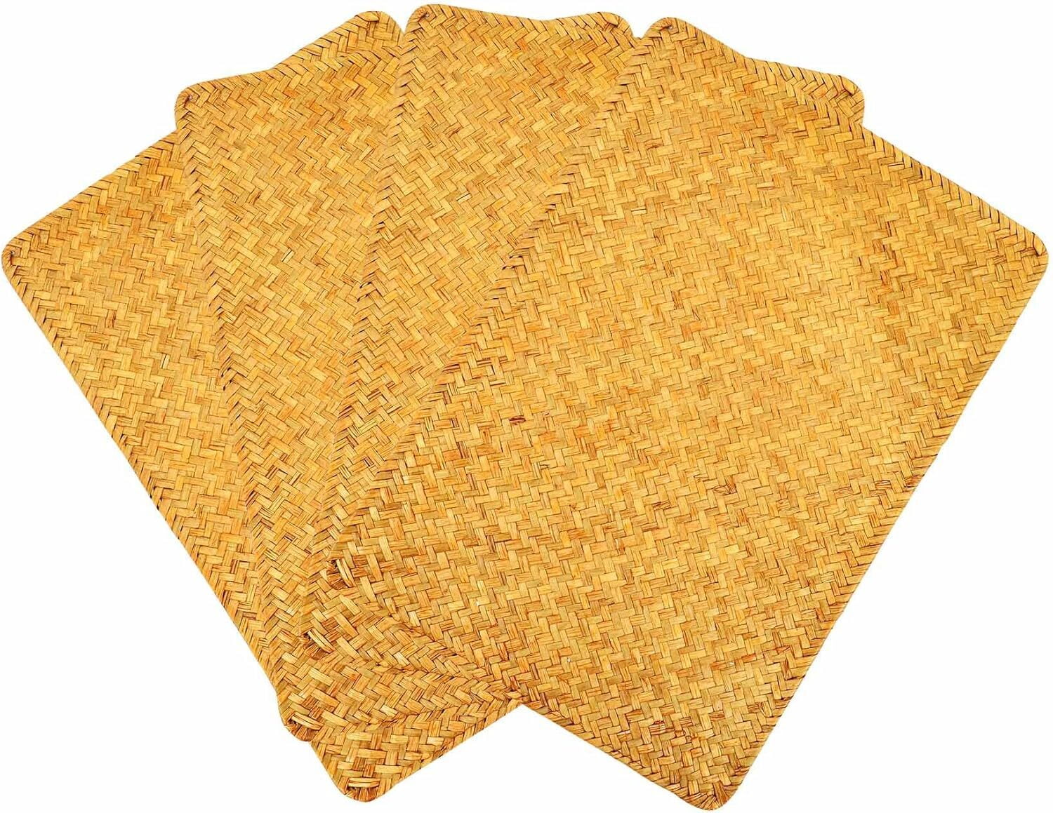 Woven Placemats Set of 4 Rattan Placemats Rectangle Natural Placemats ...