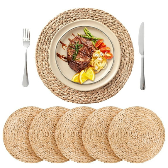 Round Woven Placemats Set of 6 – 13.7" Rattan Place Mats for Dining ...