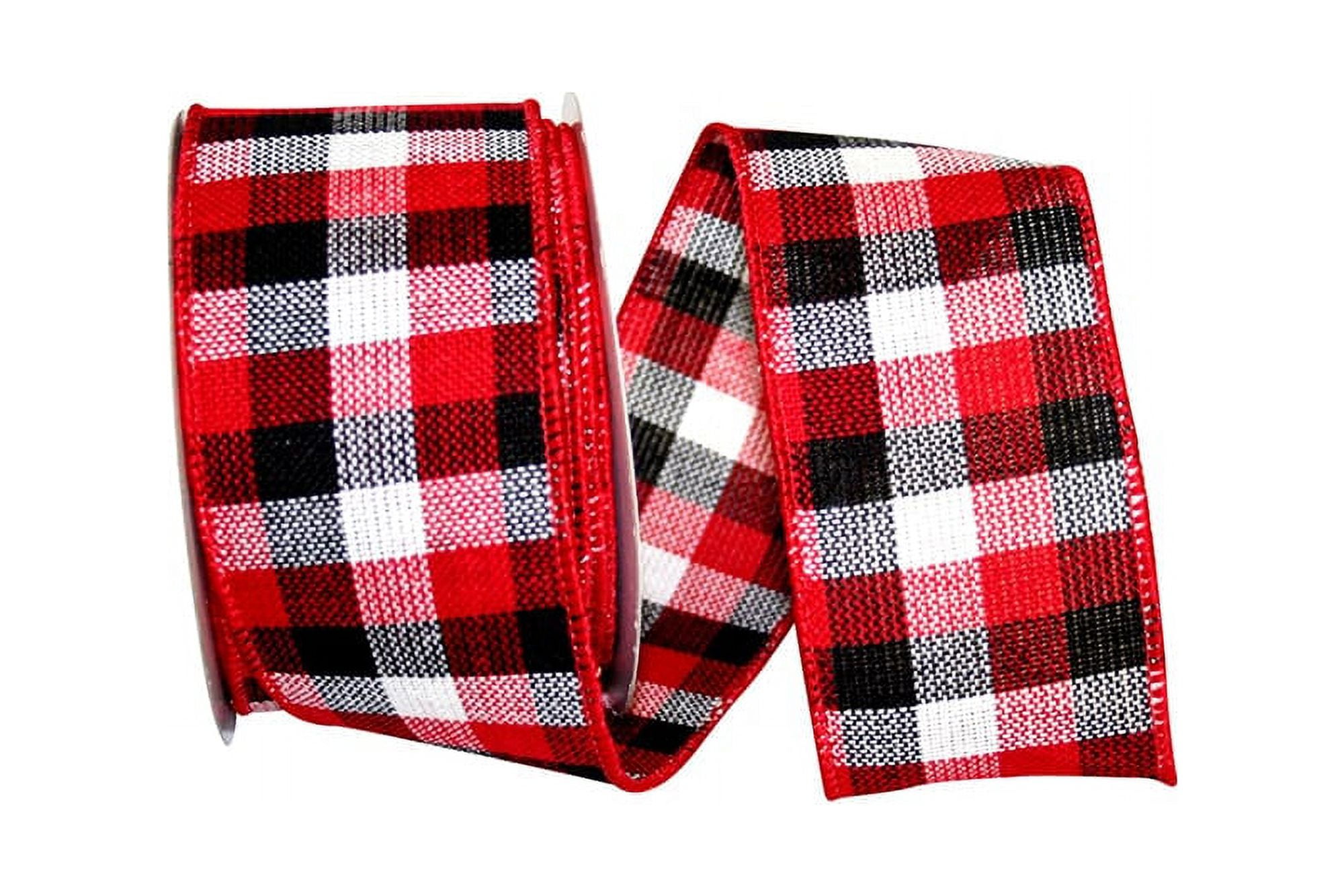 Woven Plaid Wired Christmas Ribbon - 2 1/2 Inch x 10 Yards, Red, Black and White Plaid, Wired ...