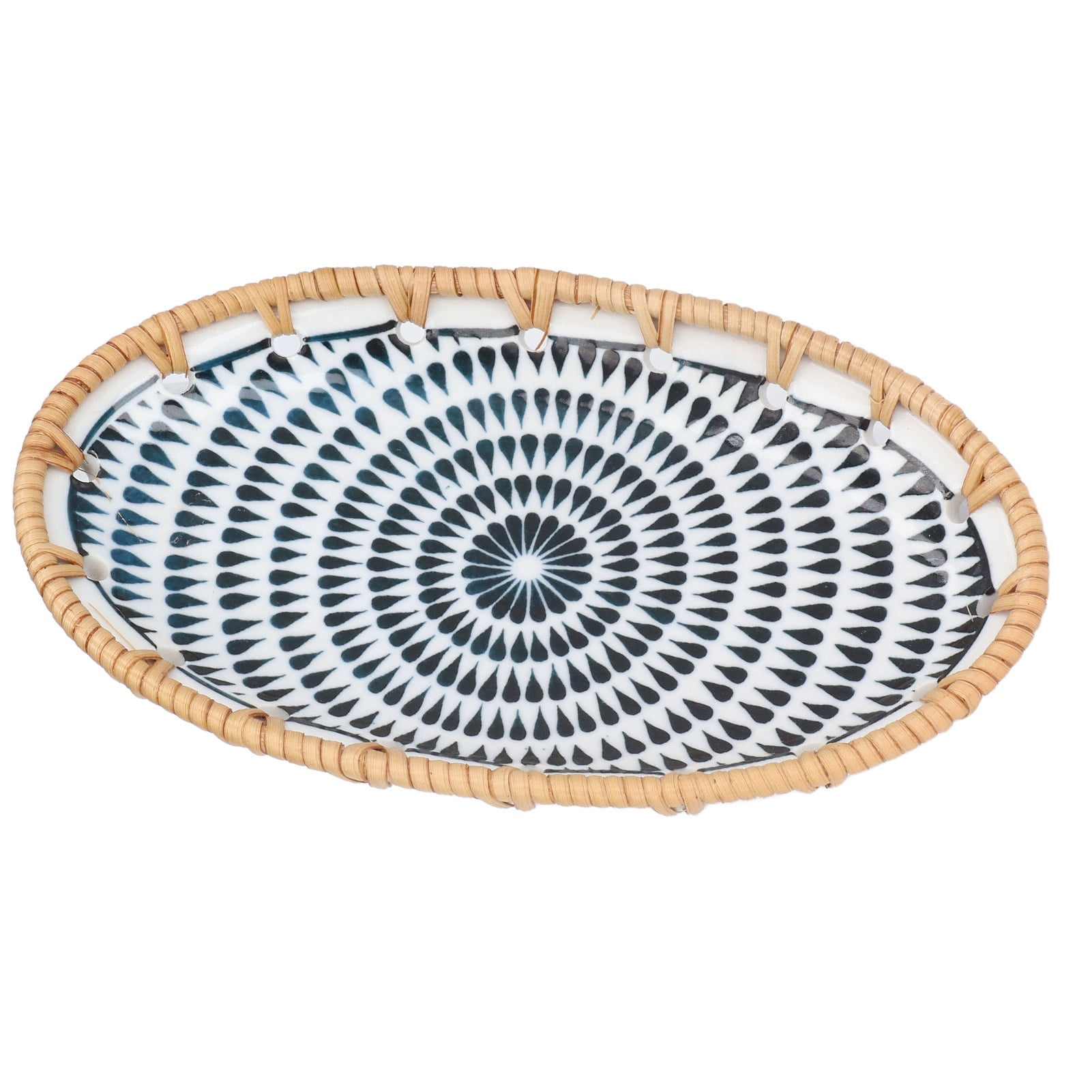 Woven Rattan Ceramic Fish Plate Porcelain Fruit Dish Serving Plate ...