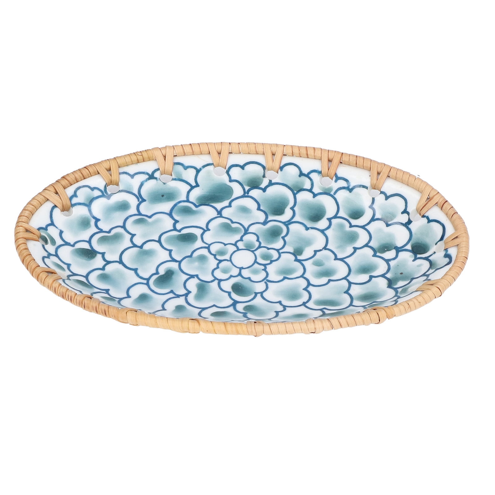 Woven Rattan Ceramic Plate Oval Woven Rattan Porcelain Fruit Plate for ...