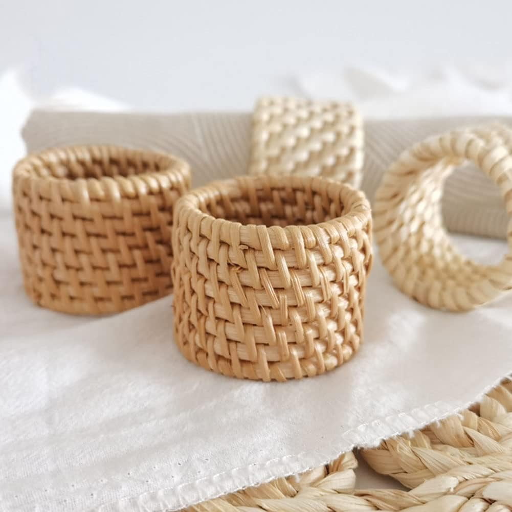 Woven Rattan Napkin Rings Set of 4, Handmade Natural Wicker Napkin ...