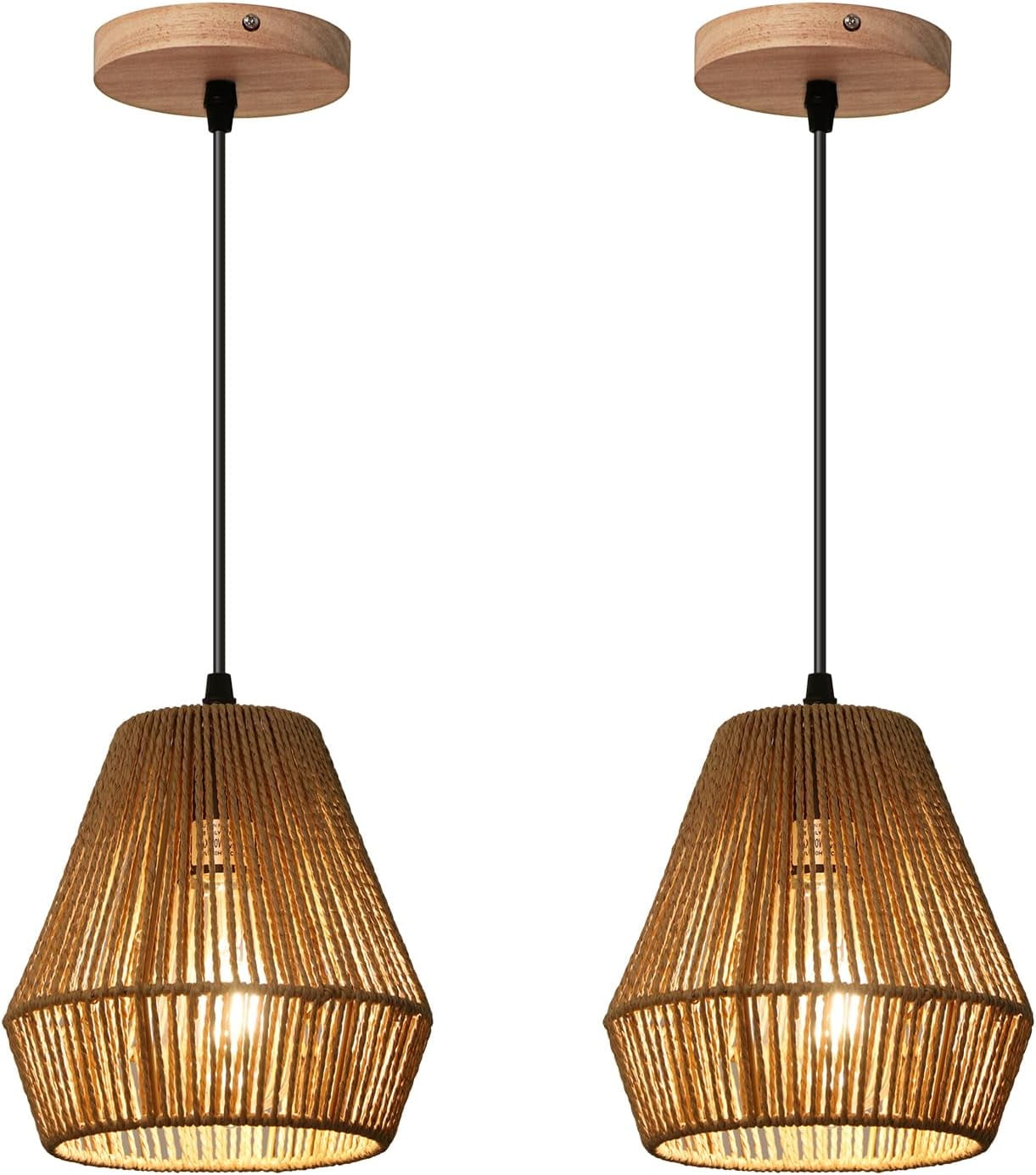 Woven Rattan Pendant Light Fixture, Mini Boho Pendant Lights Kitchen ...