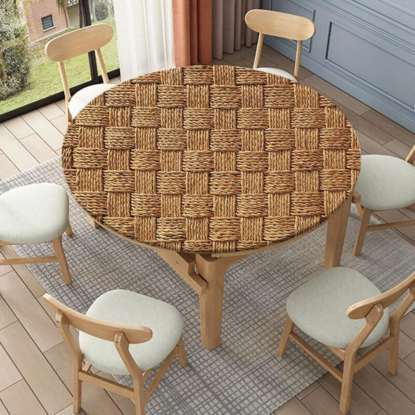 Woven Rattan Round Tablecloth Weave Pattern Waterproof Elastic Table ...