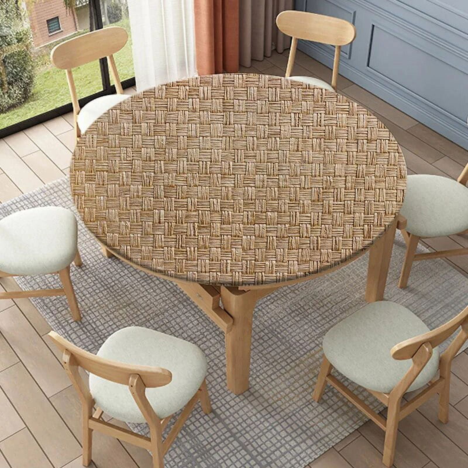 Woven Rattan Round Tablecloth Weave Pattern Waterproof Elastic Table ...