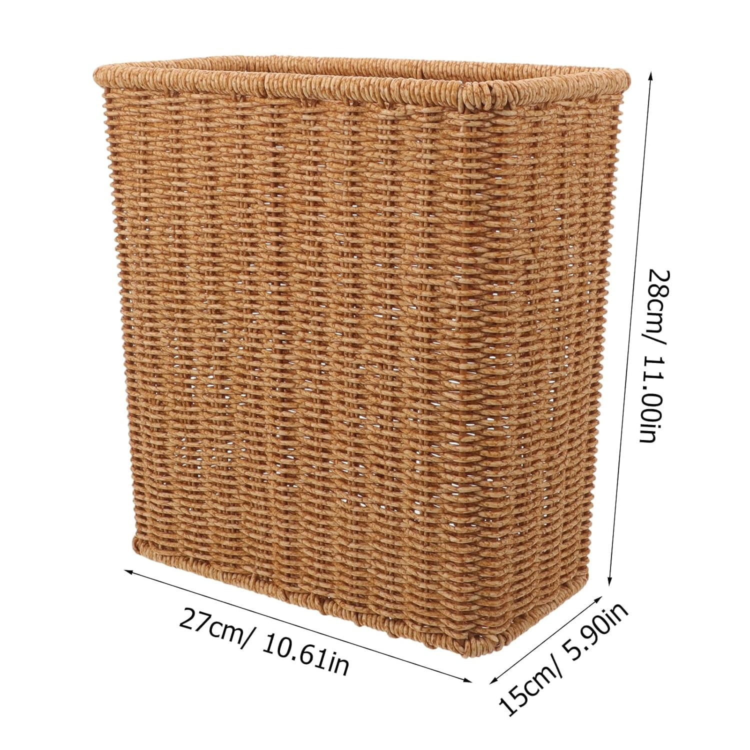 Woven Rattan Slim Waste Basket Rectangular Wicker Garbage Can Vintage ...