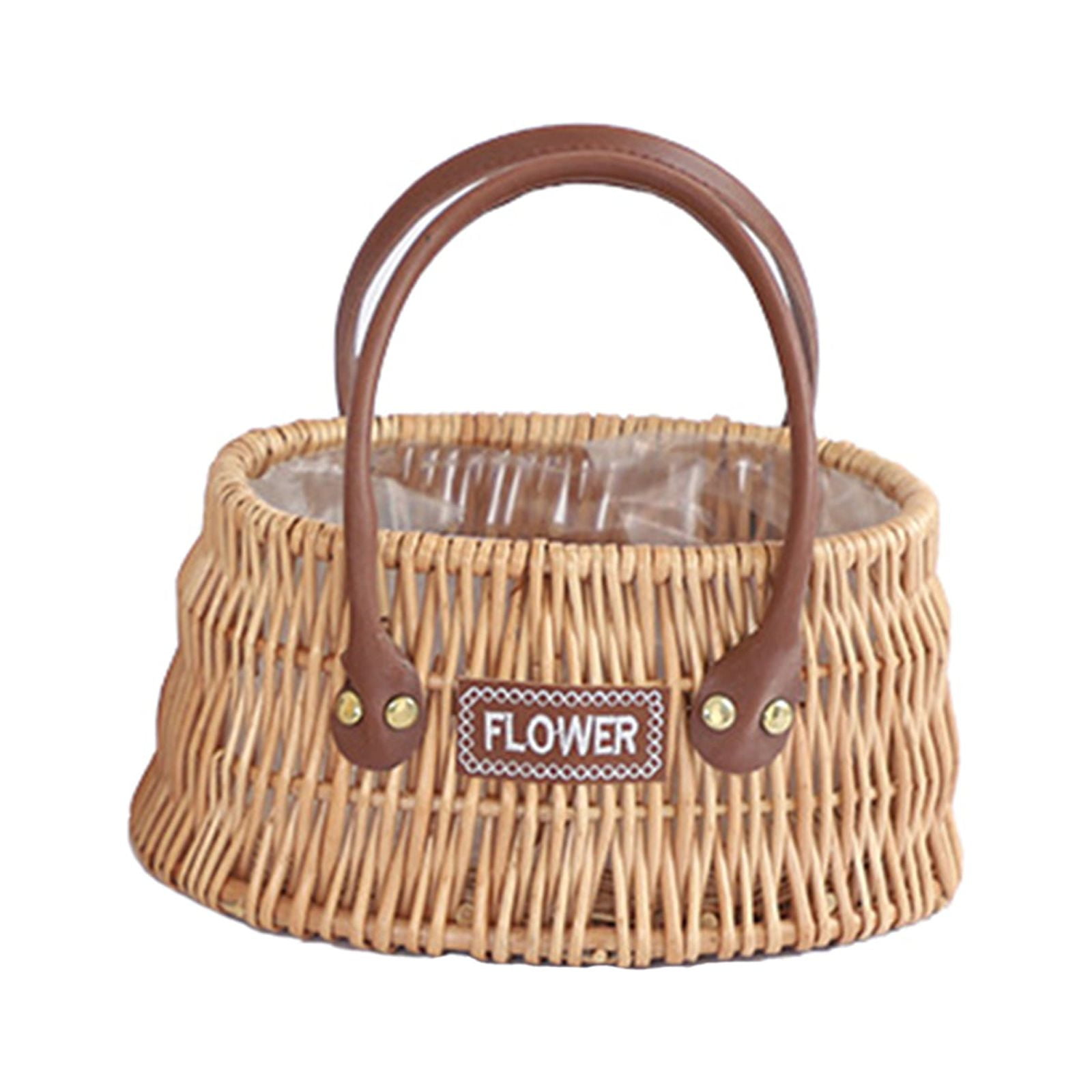Woven Rattan Storage Basket with LeatherHandles,Straw Beach Bags Purse ...
