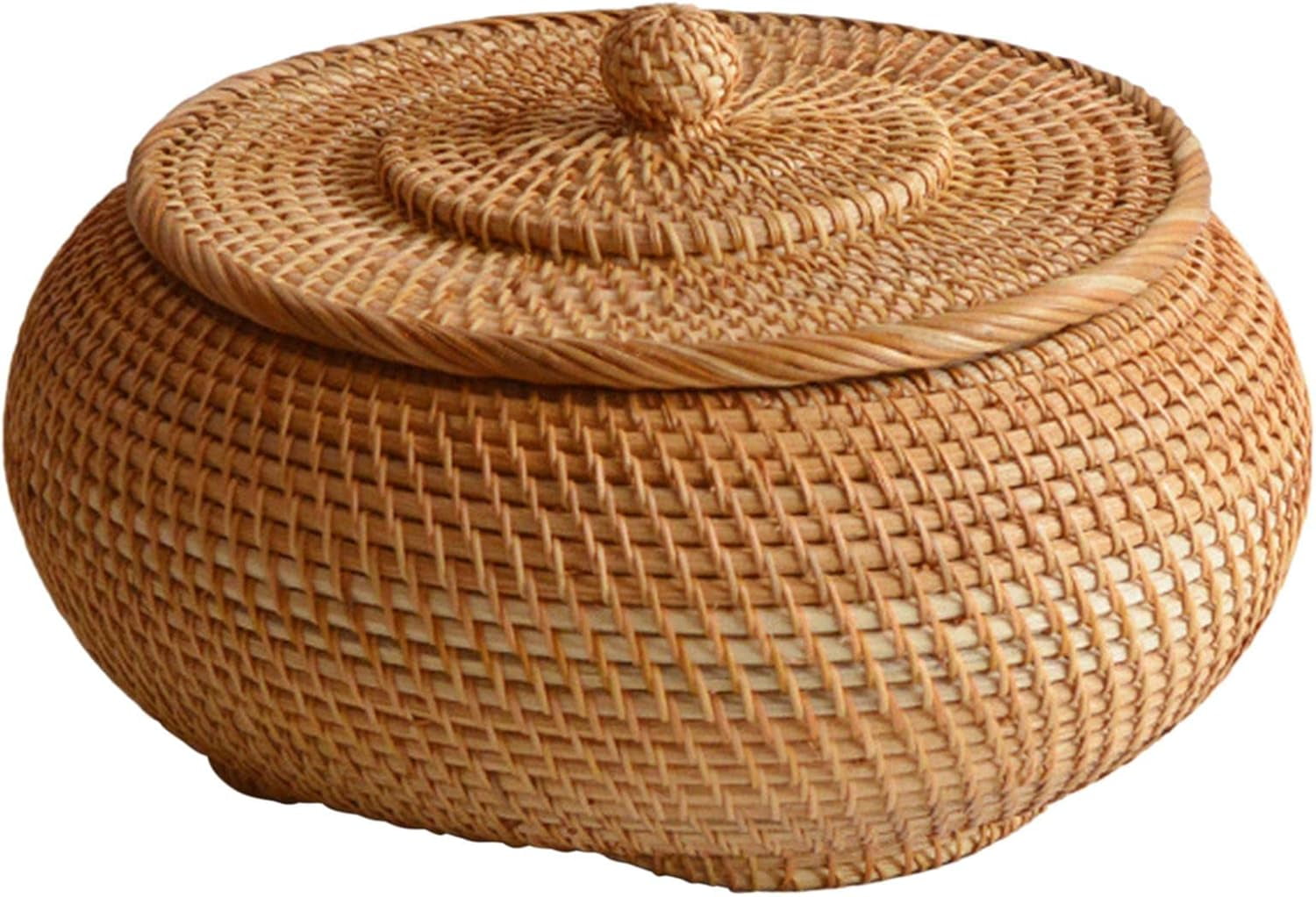 Woven Rattan Storage Box with Lid for Organizing Dining Room Items ...